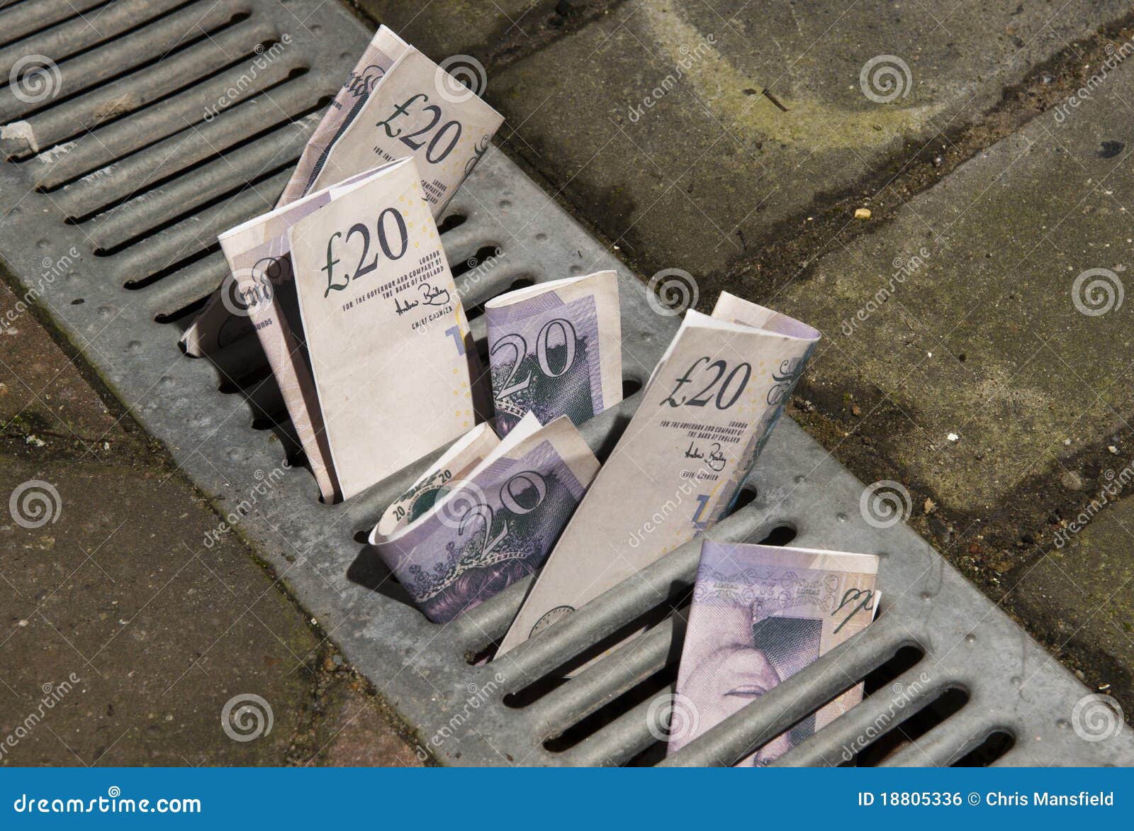 Money down the drain stock photo. Image of money, gutter - 18805336