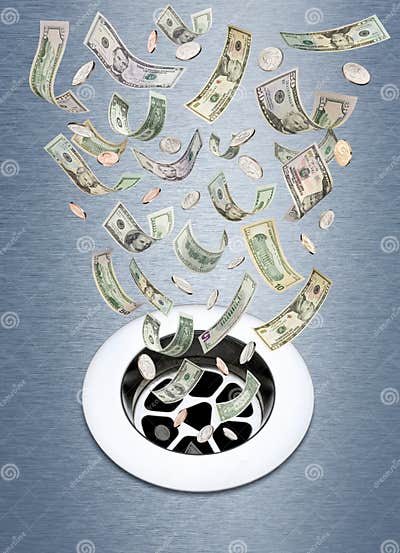 Money Down the Drain stock image. Image of dollars, debt - 20599573