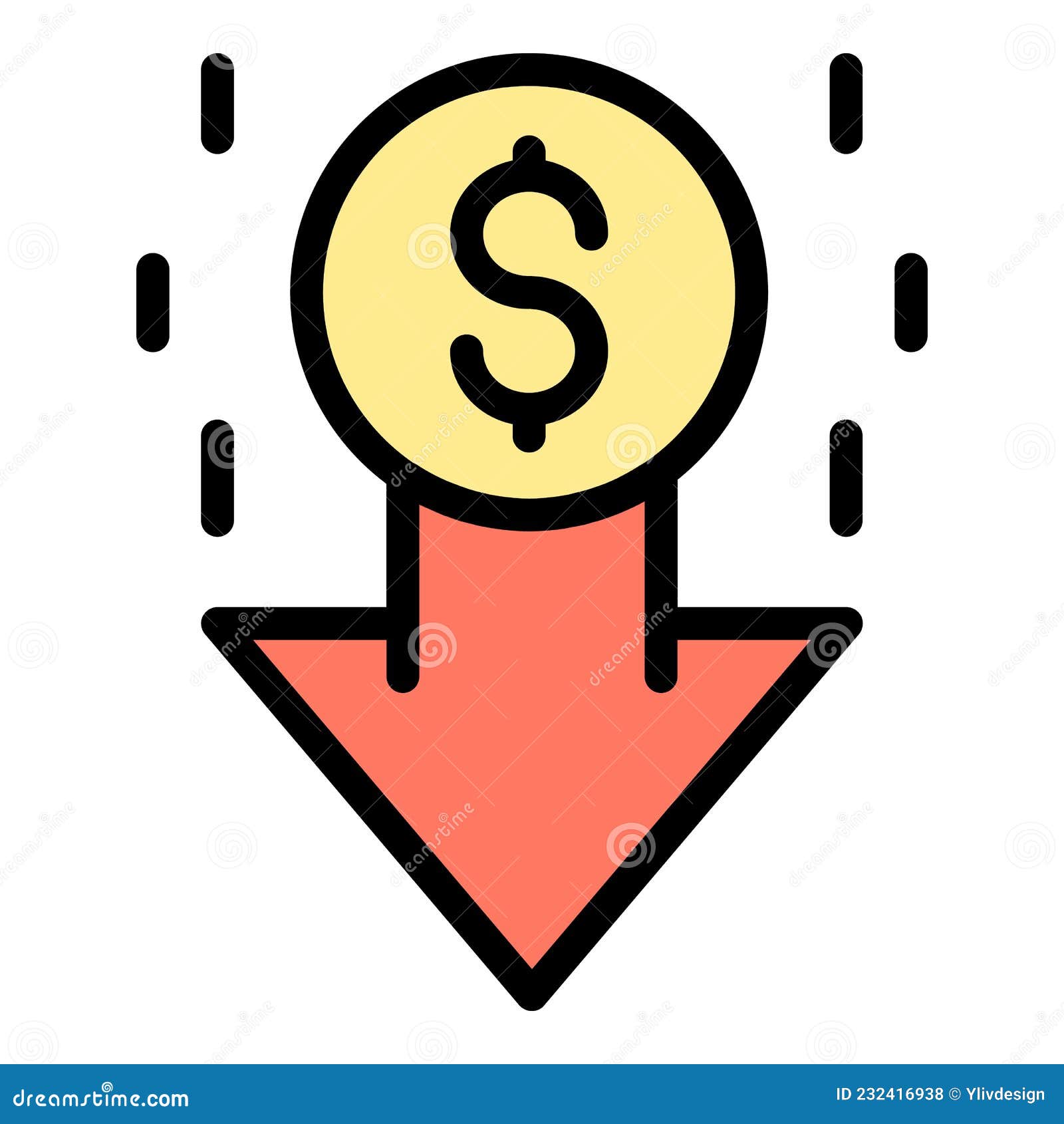 Money Down Icon Color Outline Vector Stock Vector - Illustration of ...