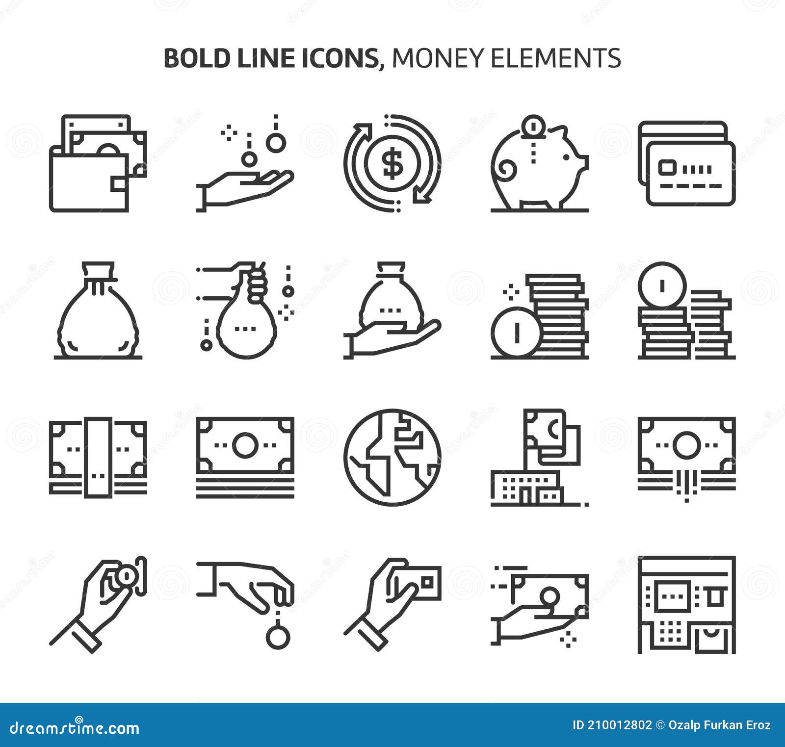 Money Elements, Bold Line Icons Stock Vector - Illustration of money ...