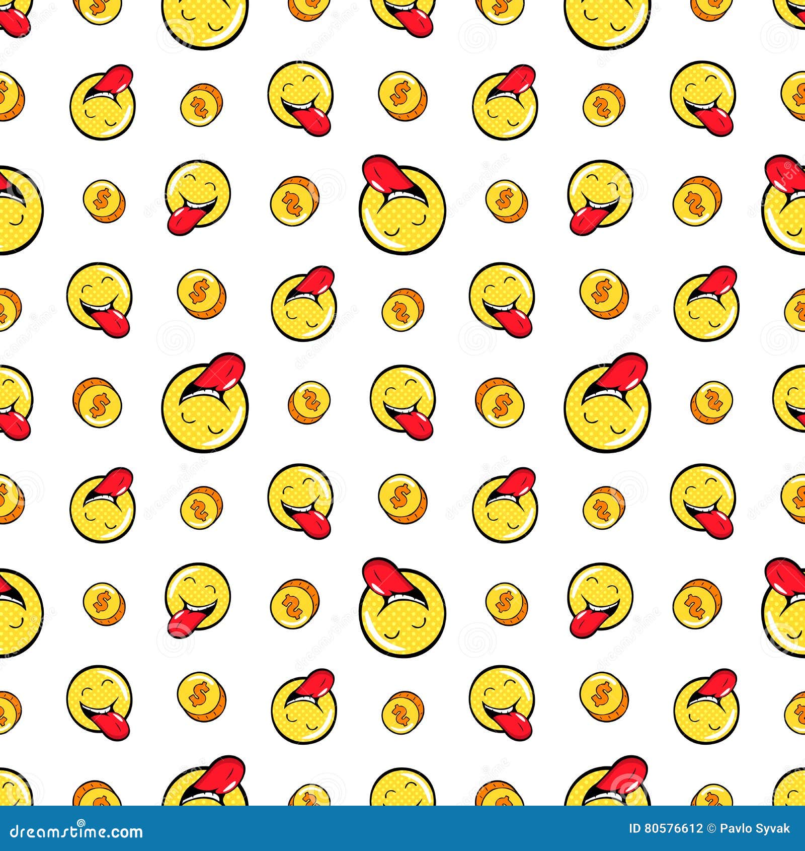 Money and Emoticons Seamless Pattern. Background in Retro Comic Style ...