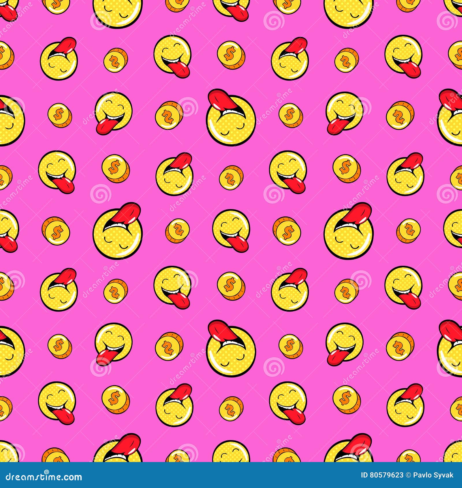 Money and Emoticons Seamless Pattern. Background in Retro Comic Style ...