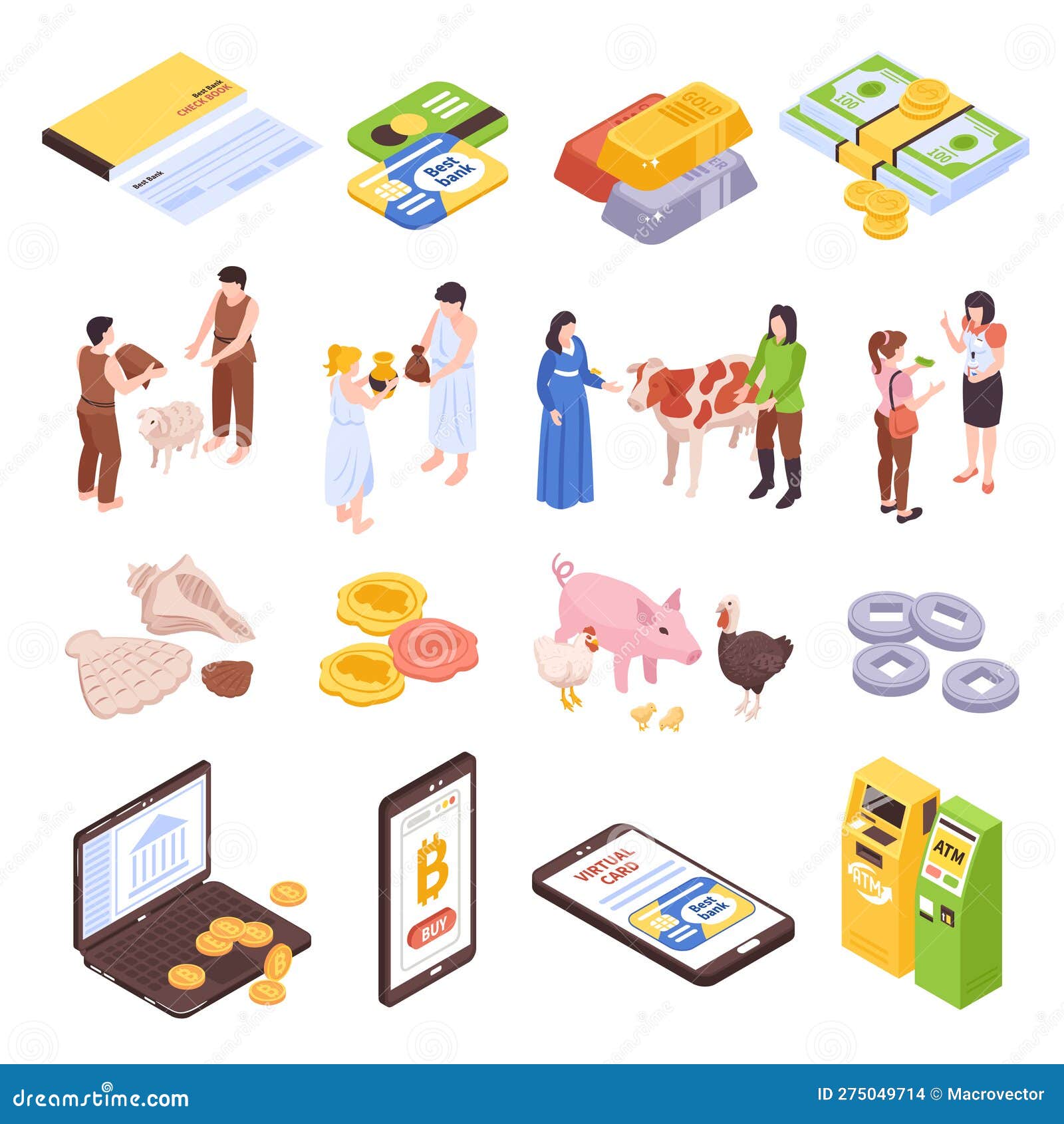 Money Evolution Icons Collection Stock Illustration - Illustration of ...