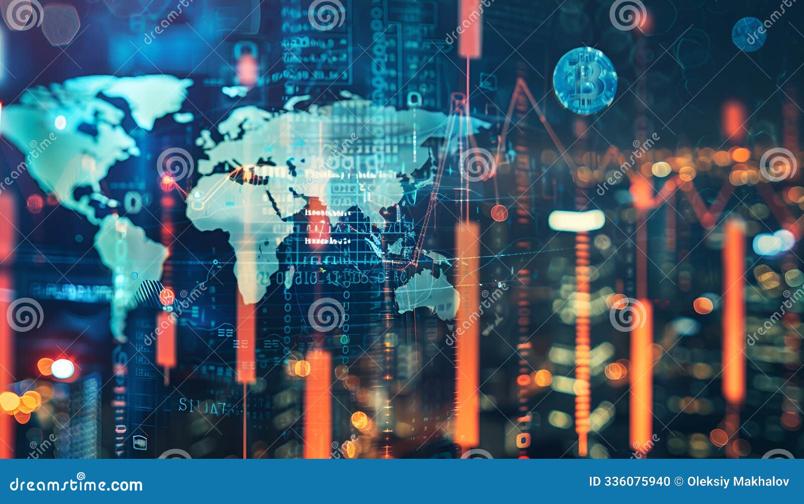 Money Exchange. Multiple Exposure With Dollar Banknotes, Coins, Digital ...