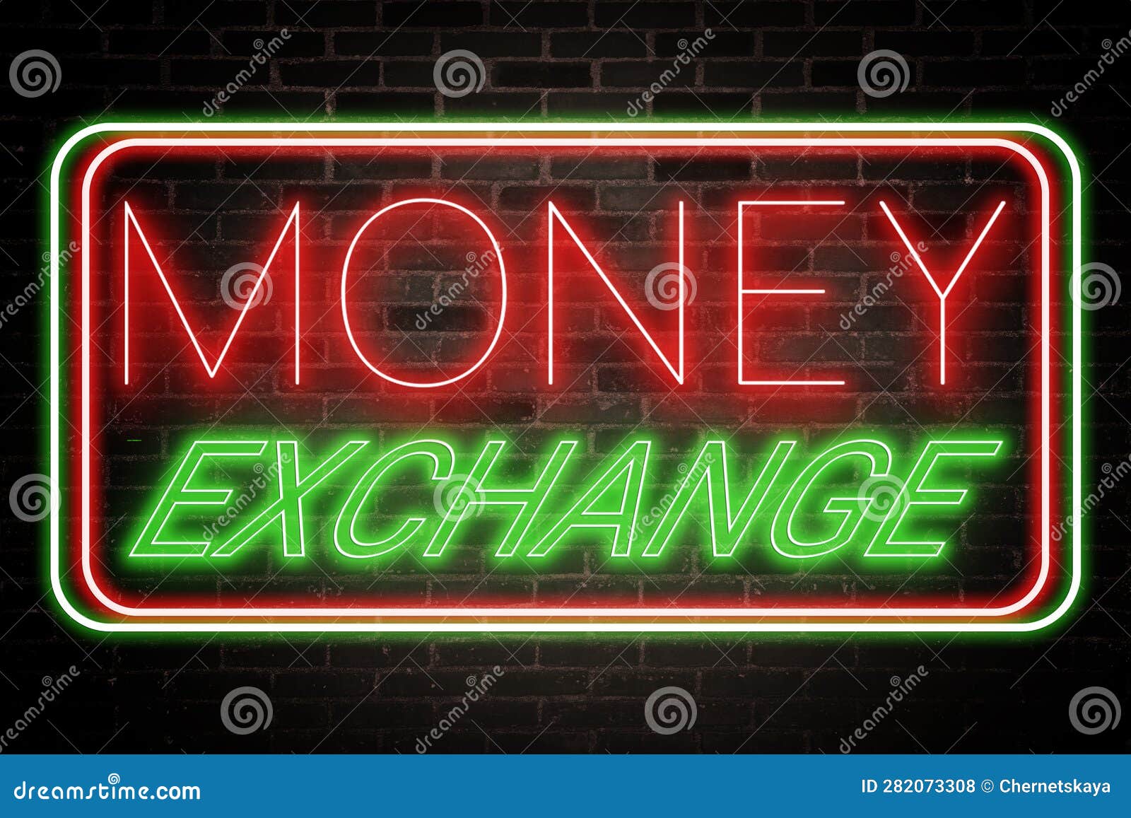 Money Exchange Neon Sign on Wall. Bright Frame with Text Stock ...