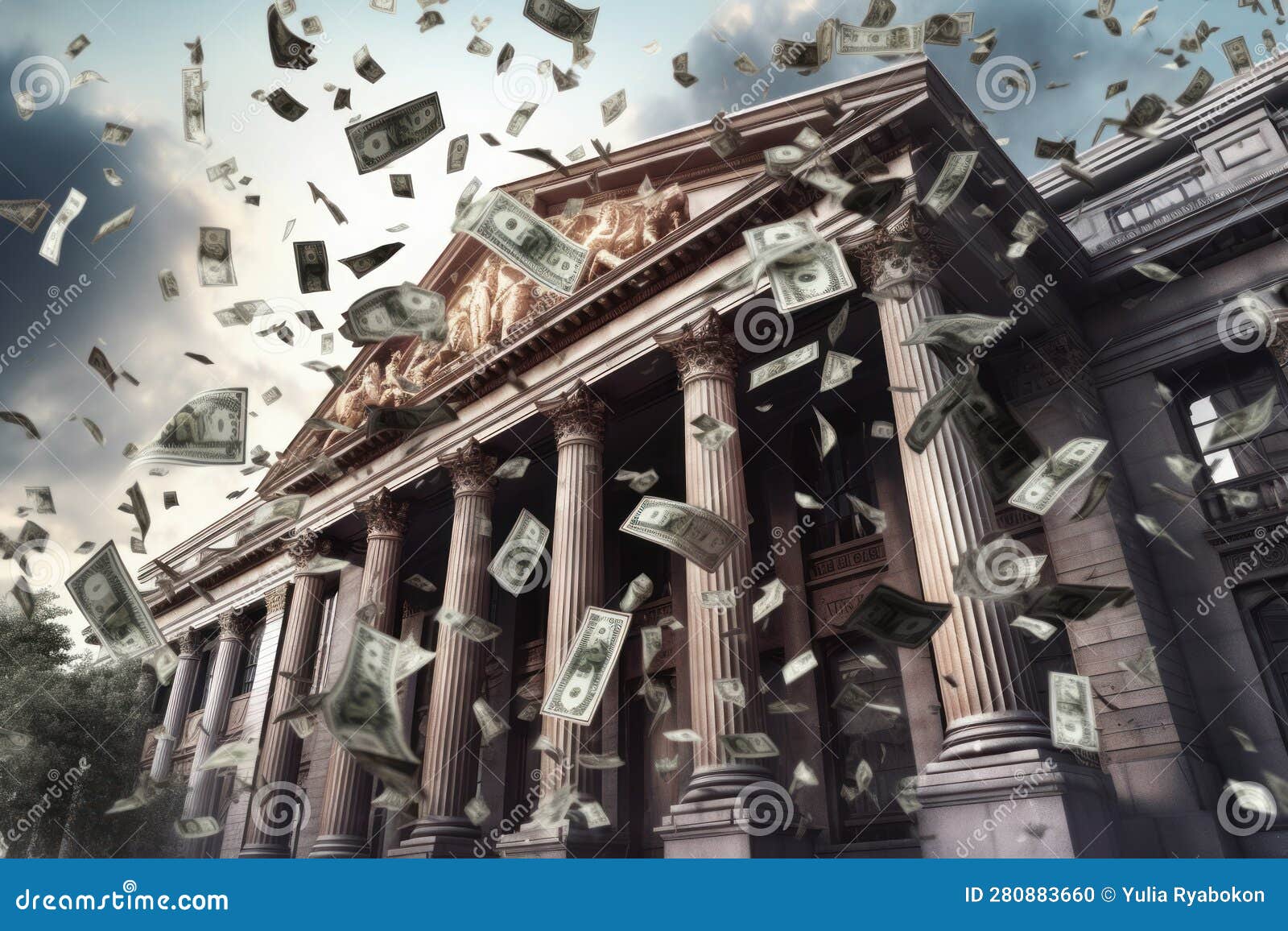 Money Falling from Building. Generate Ai Stock Illustration ...