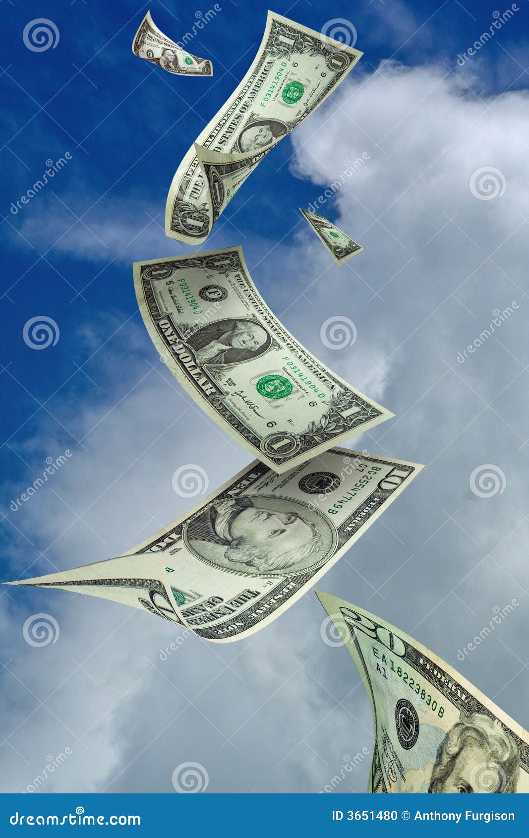 Money falling in clouds stock photo. Image of finance - 3651480