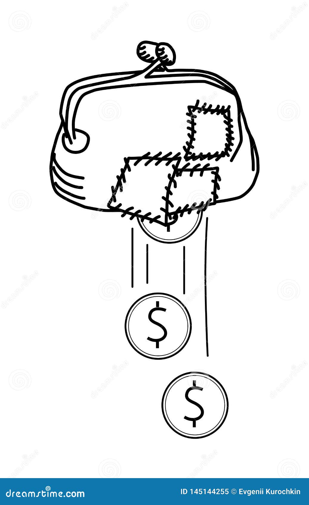 Money Falling through Hole in Torn Purse Stock Illustration ...