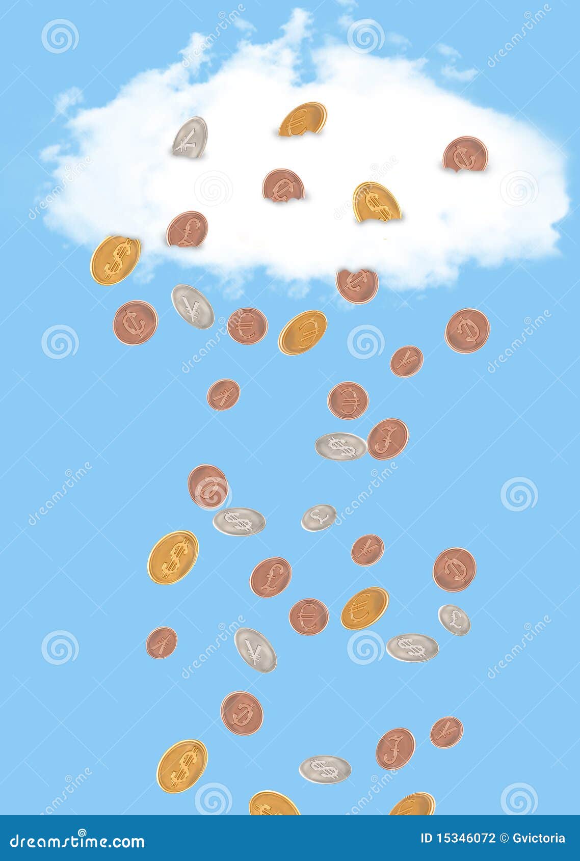 Money falling from the sky stock illustration. Illustration of cloudy ...