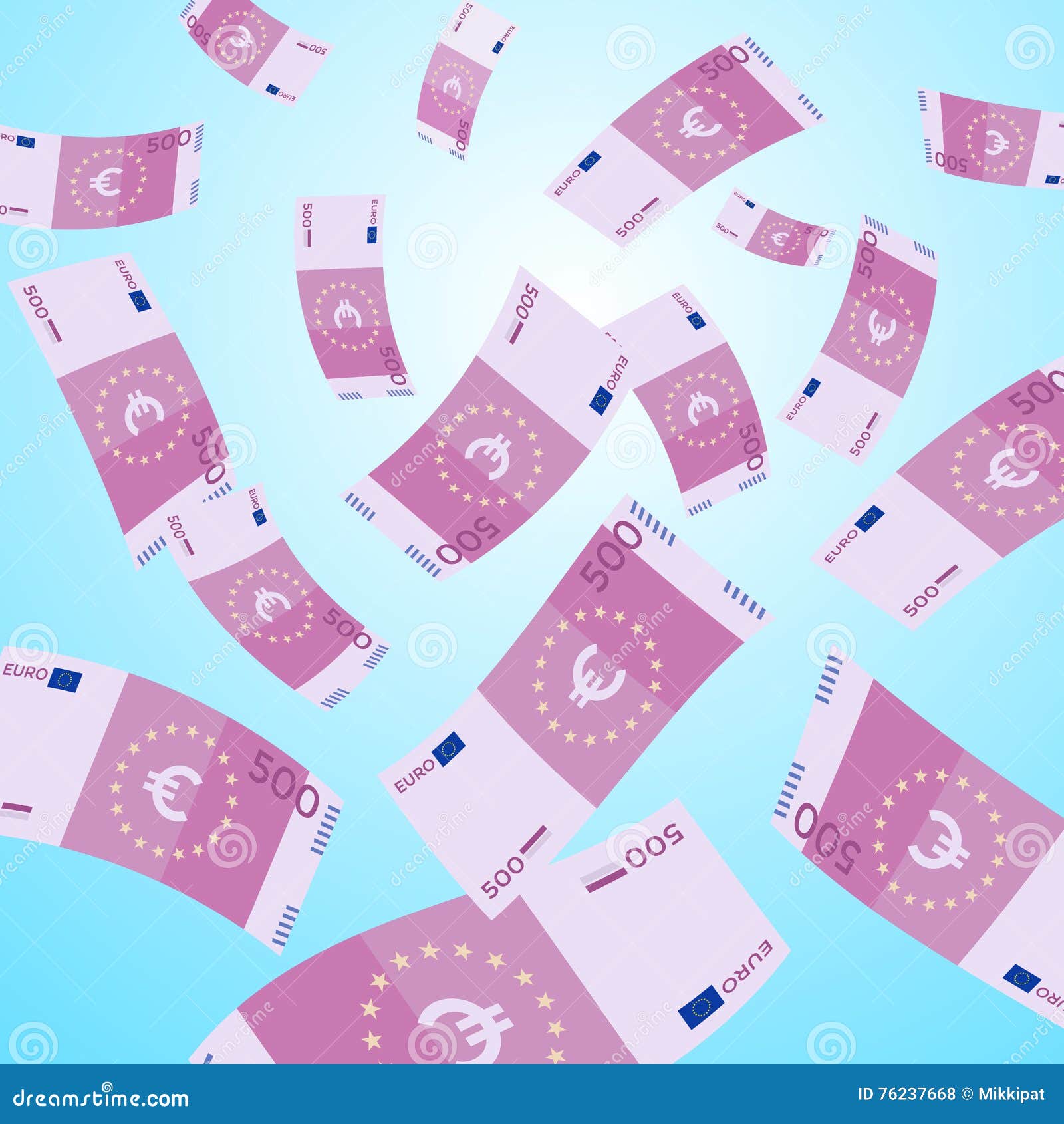 Money Falling from Sky. 500 Euro Banknotes Falling Stock Vector ...