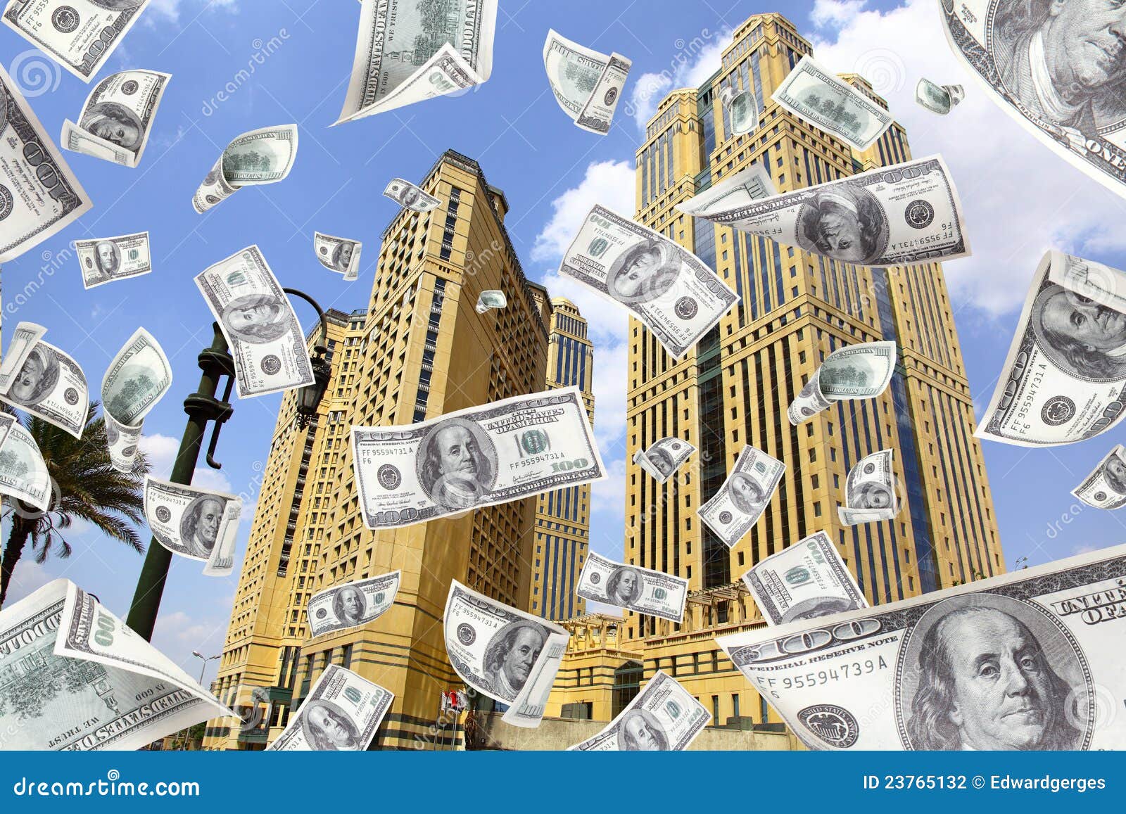Money Falling from the Top of a Building Stock Photo - Image of ...