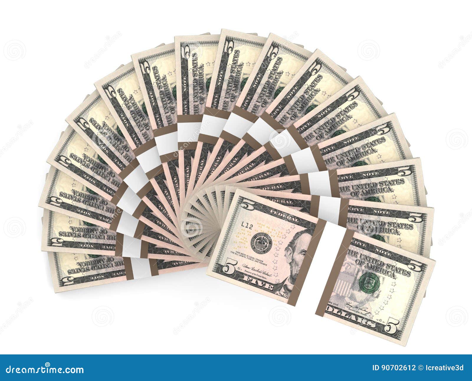 Money fan. Five dollars stock illustration. Illustration of bundle ...