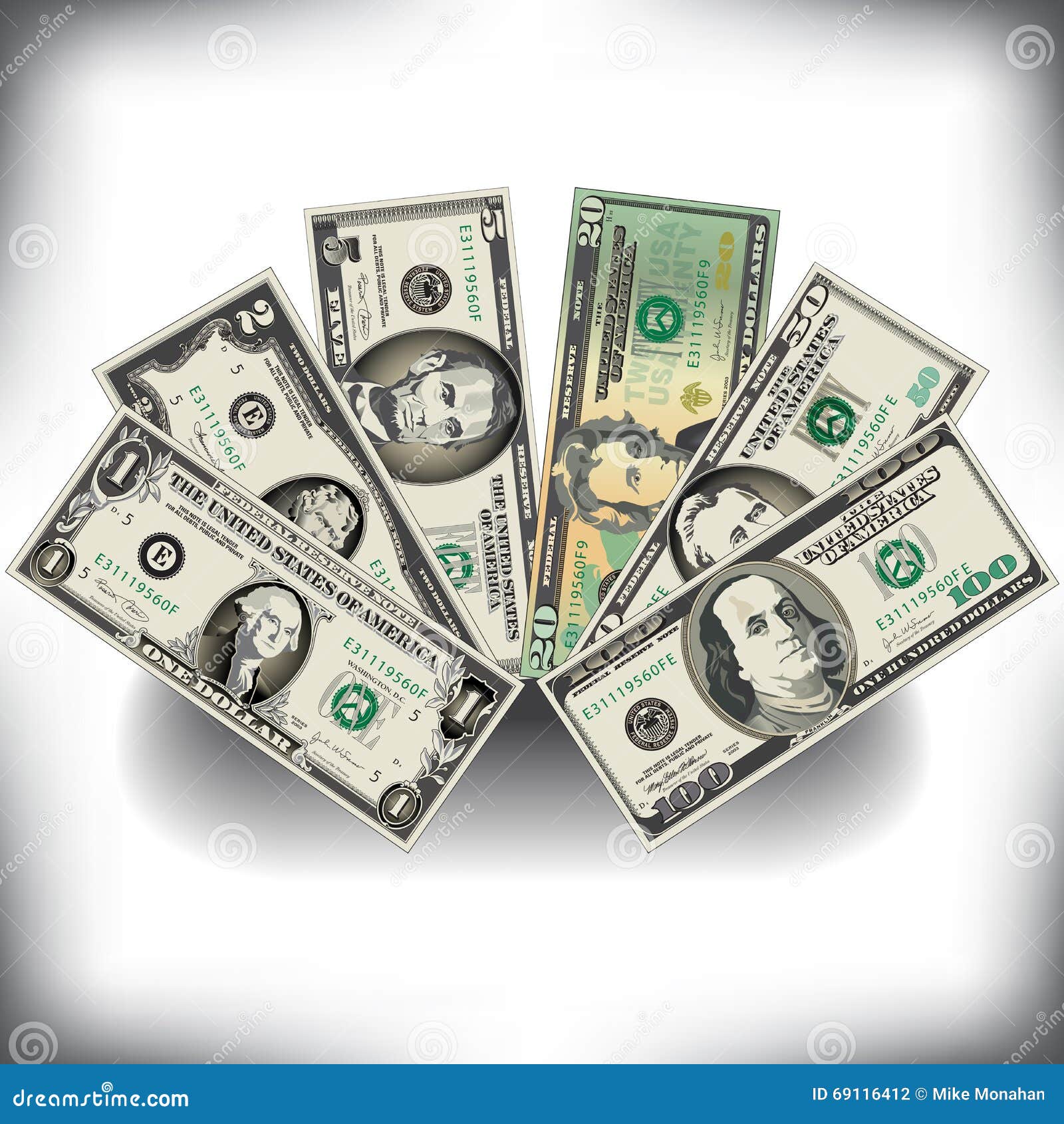 A money fan of US bills stock vector. Illustration of business - 69116412
