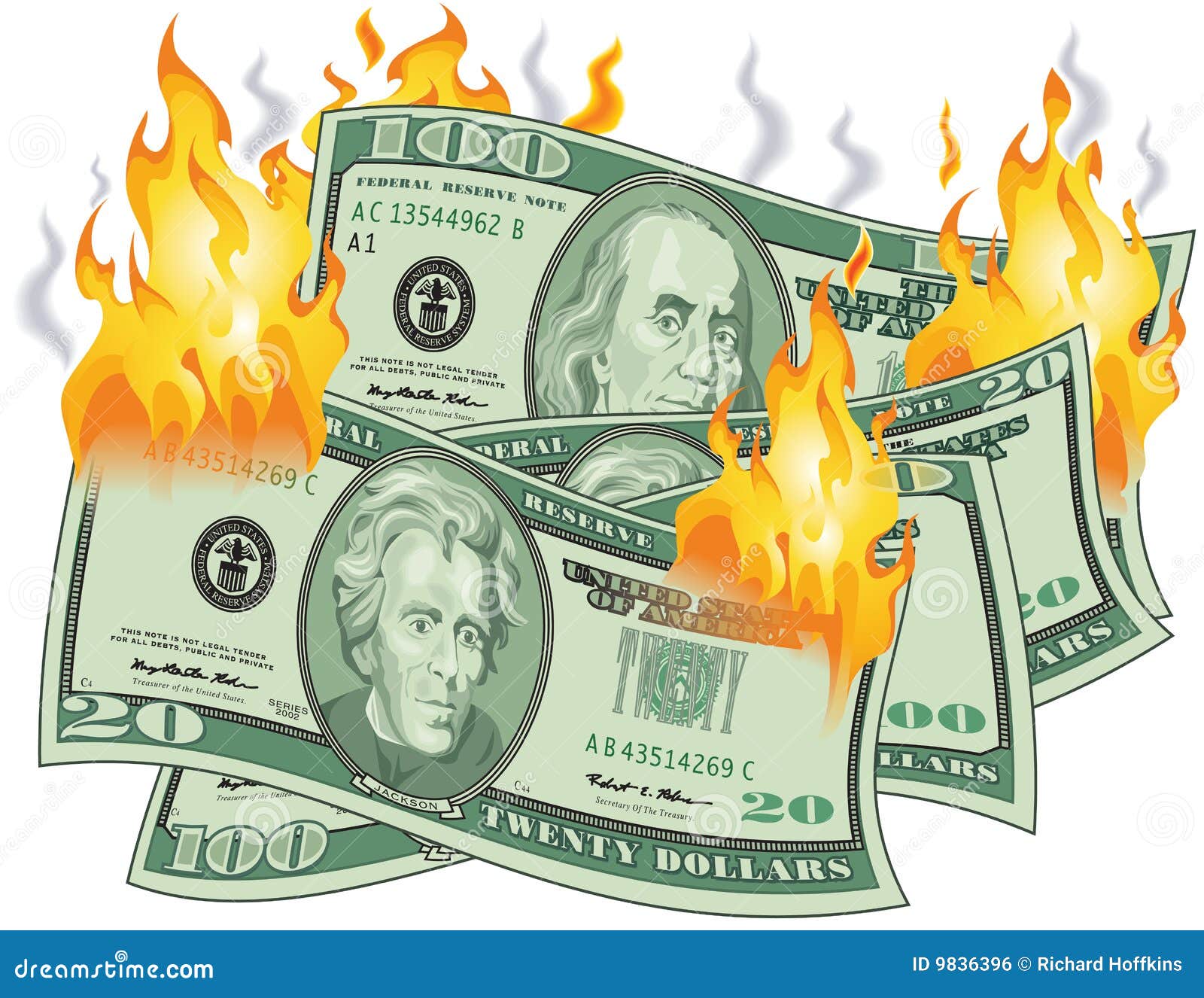Money on Fire stock illustration. Illustration of cash - 9836396