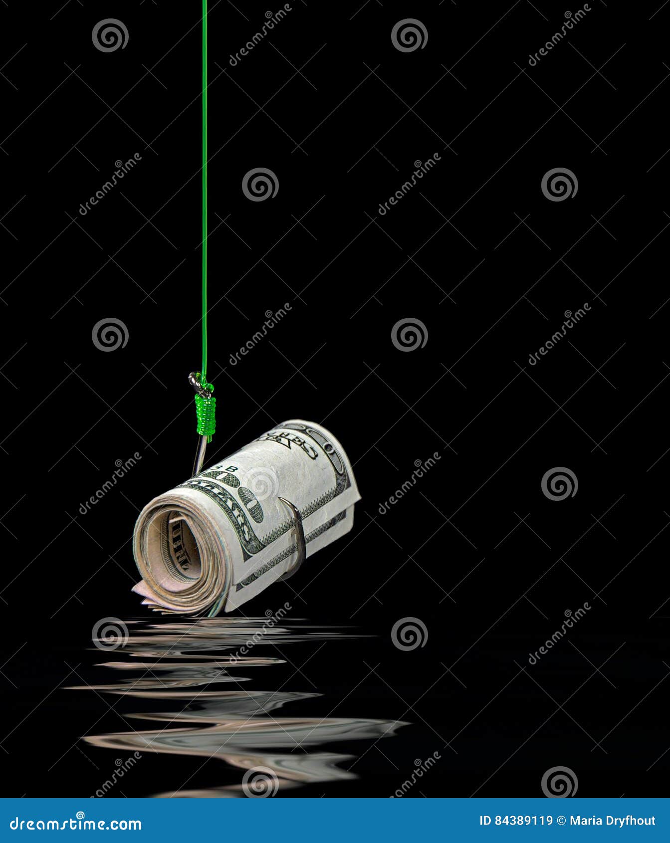 Money on Fish Hook Over Water Stock Image - Image of green, unique ...