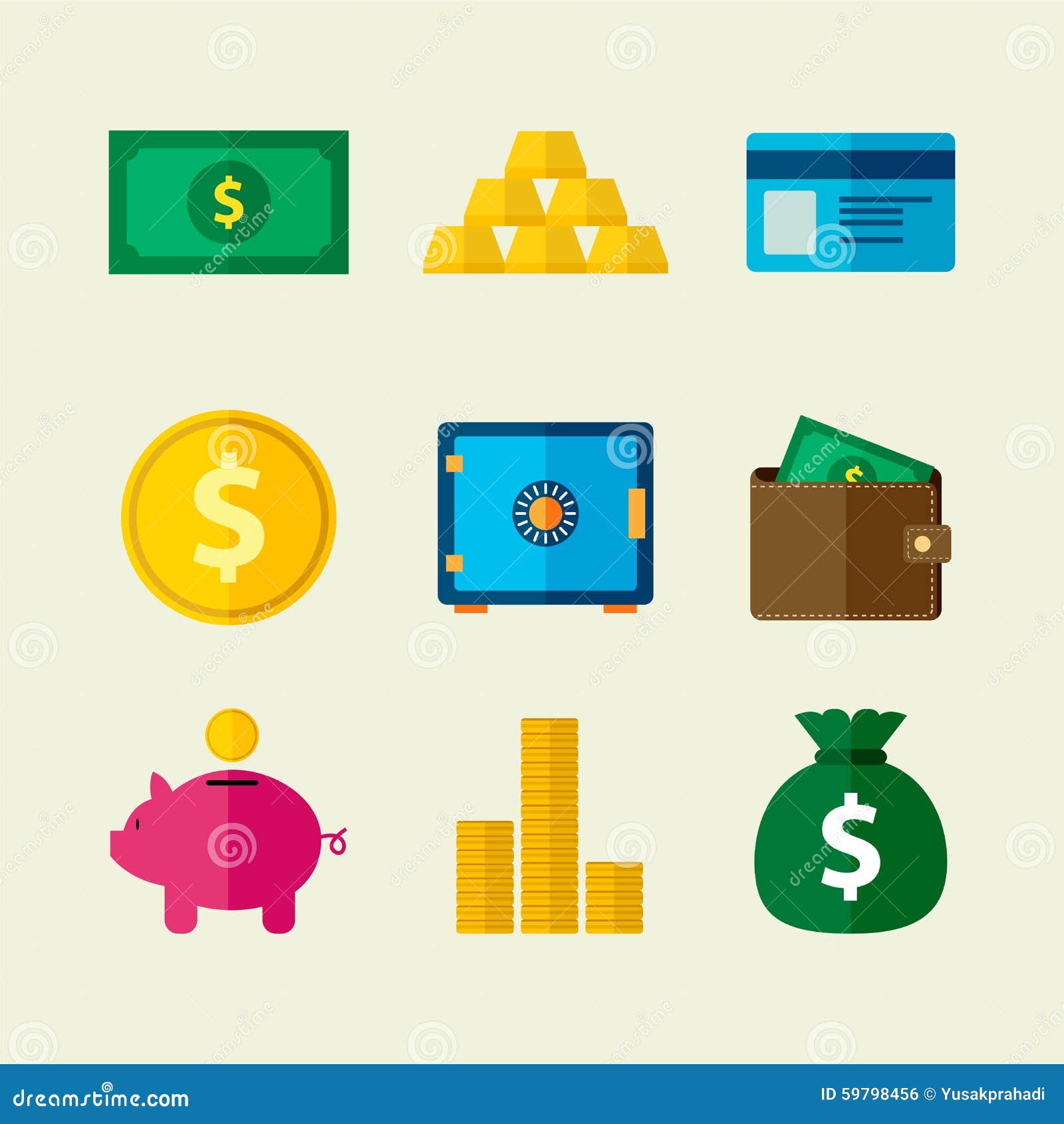 Money Flat Icons stock vector. Illustration of interface - 59798456