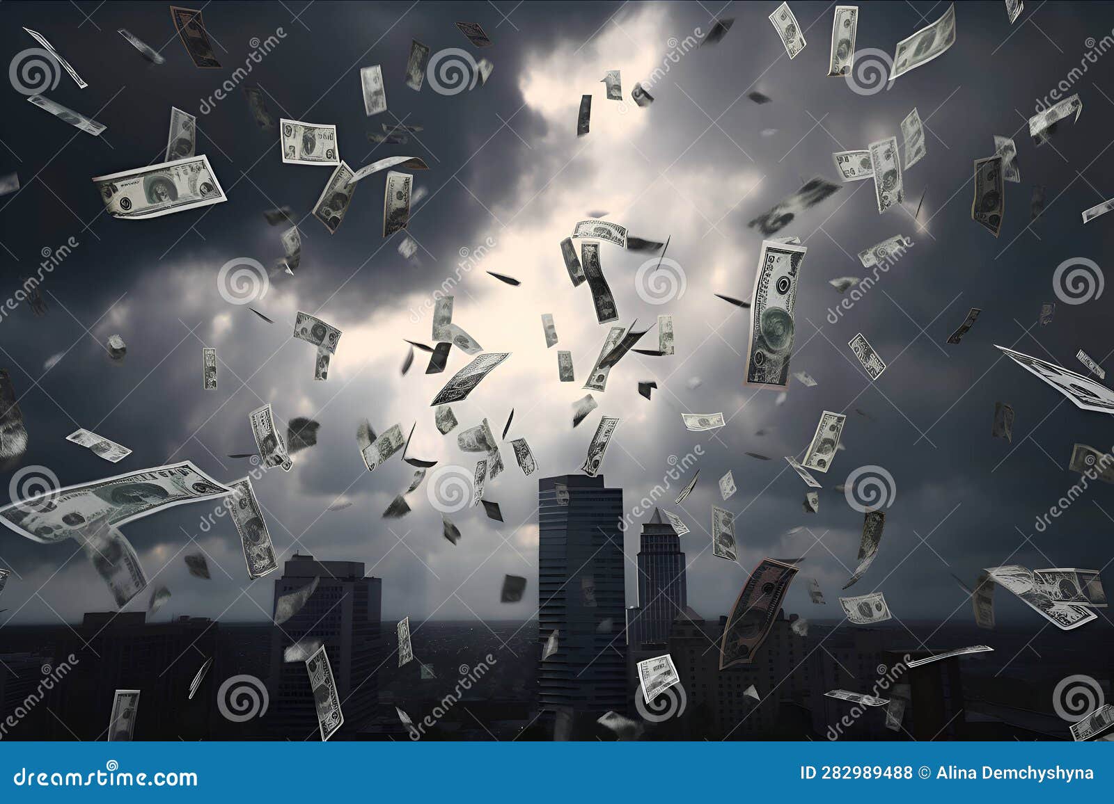 Money Flies Over the Big City, Generative AI 1 Stock Illustration ...