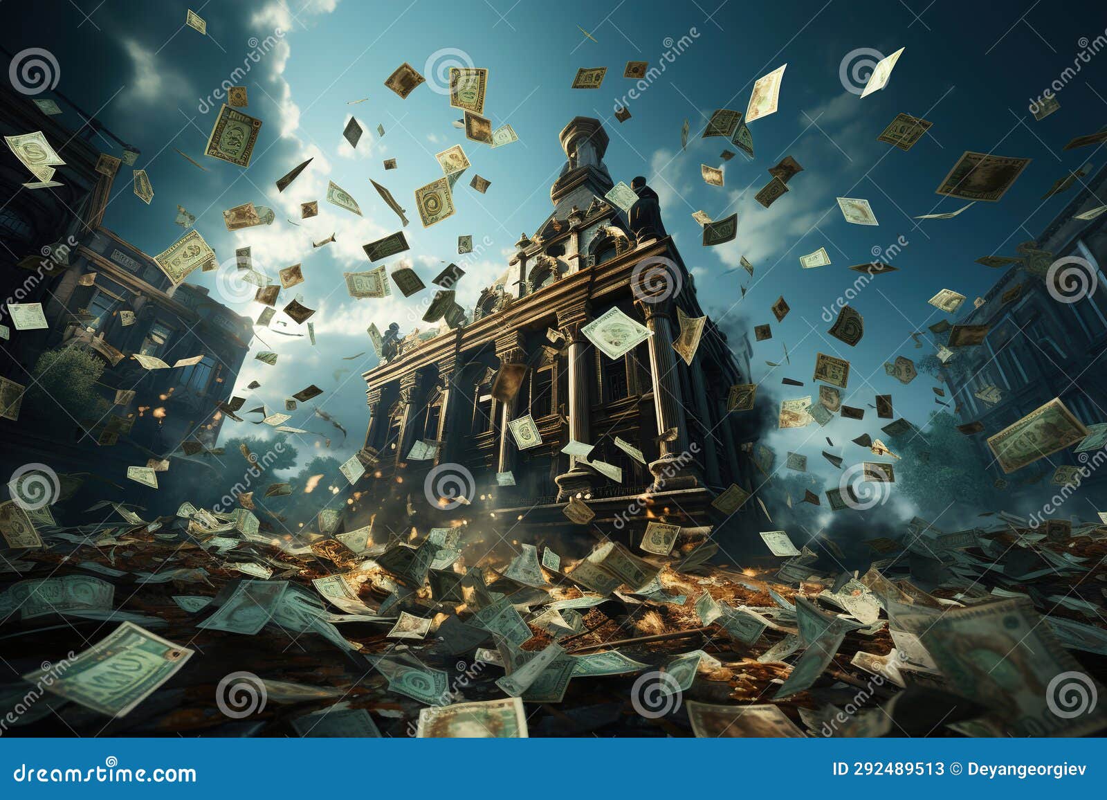 Money flying around bank stock illustration. Illustration of cash ...