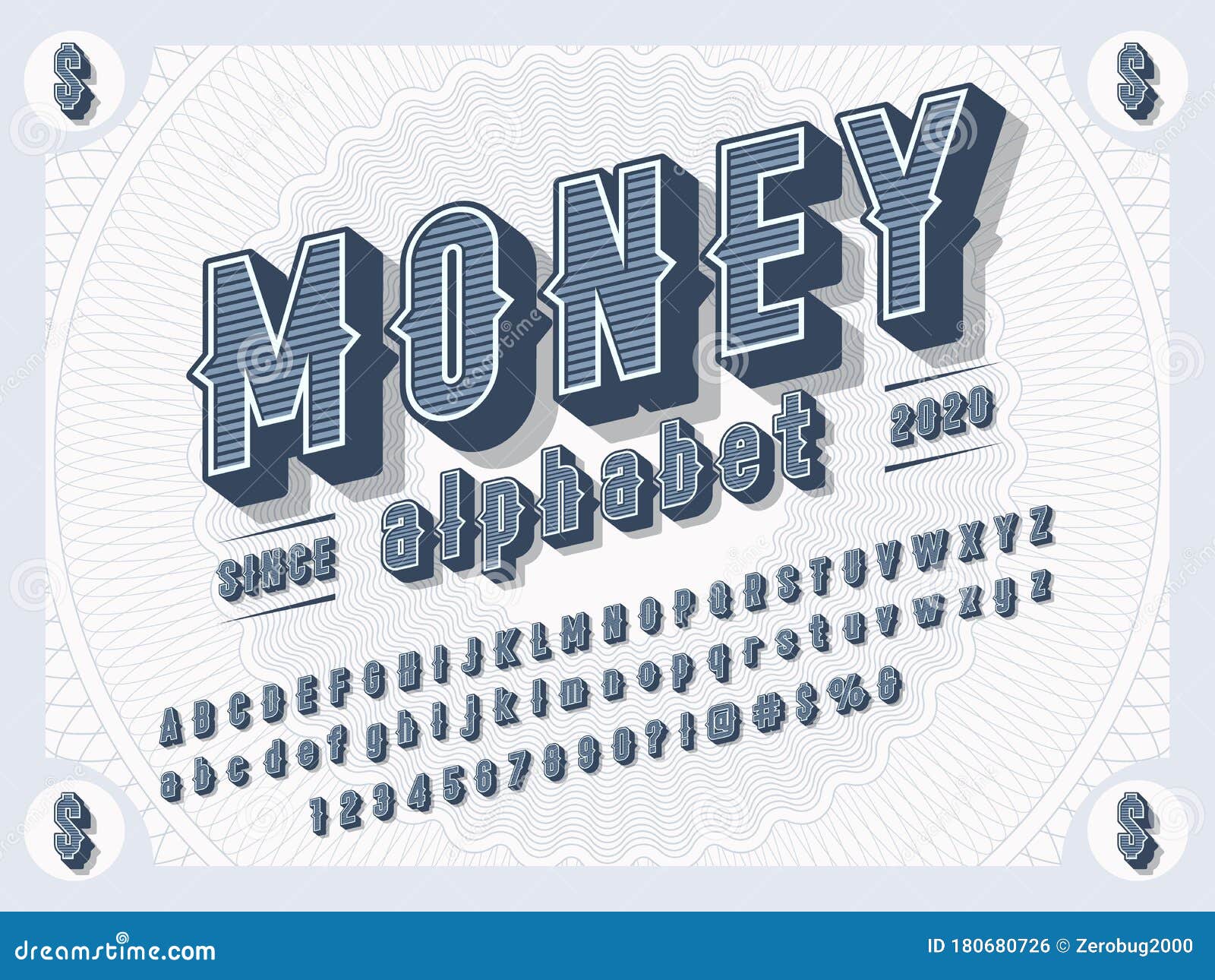 Money font stock vector. Illustration of currency, security - 180680726