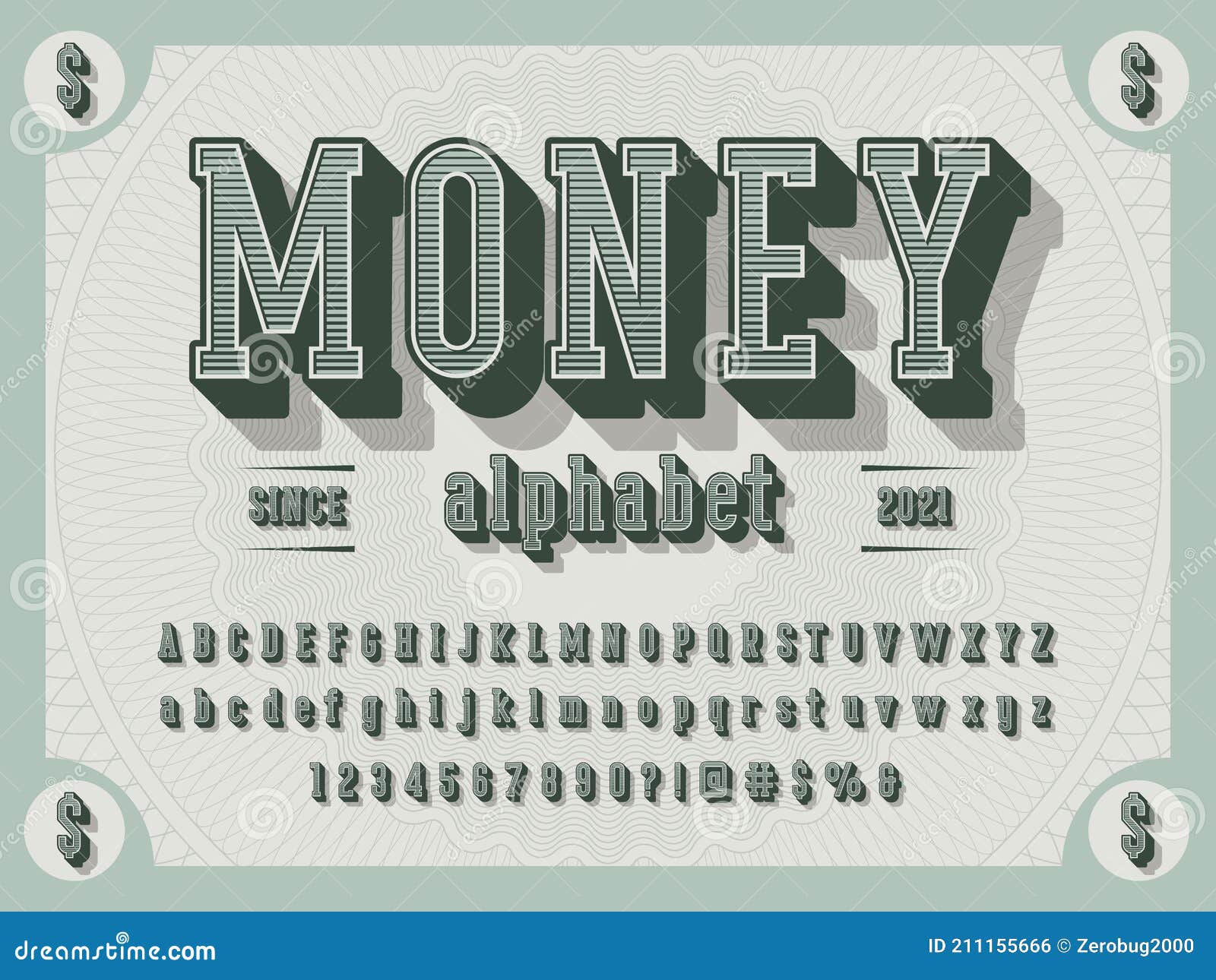 Money font stock vector. Illustration of retro, dollar - 211155666