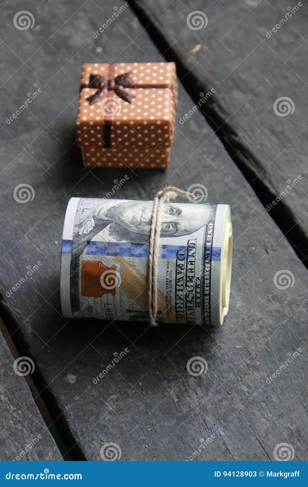 Money and a Gift on the Table Stock Image - Image of vintage, table ...