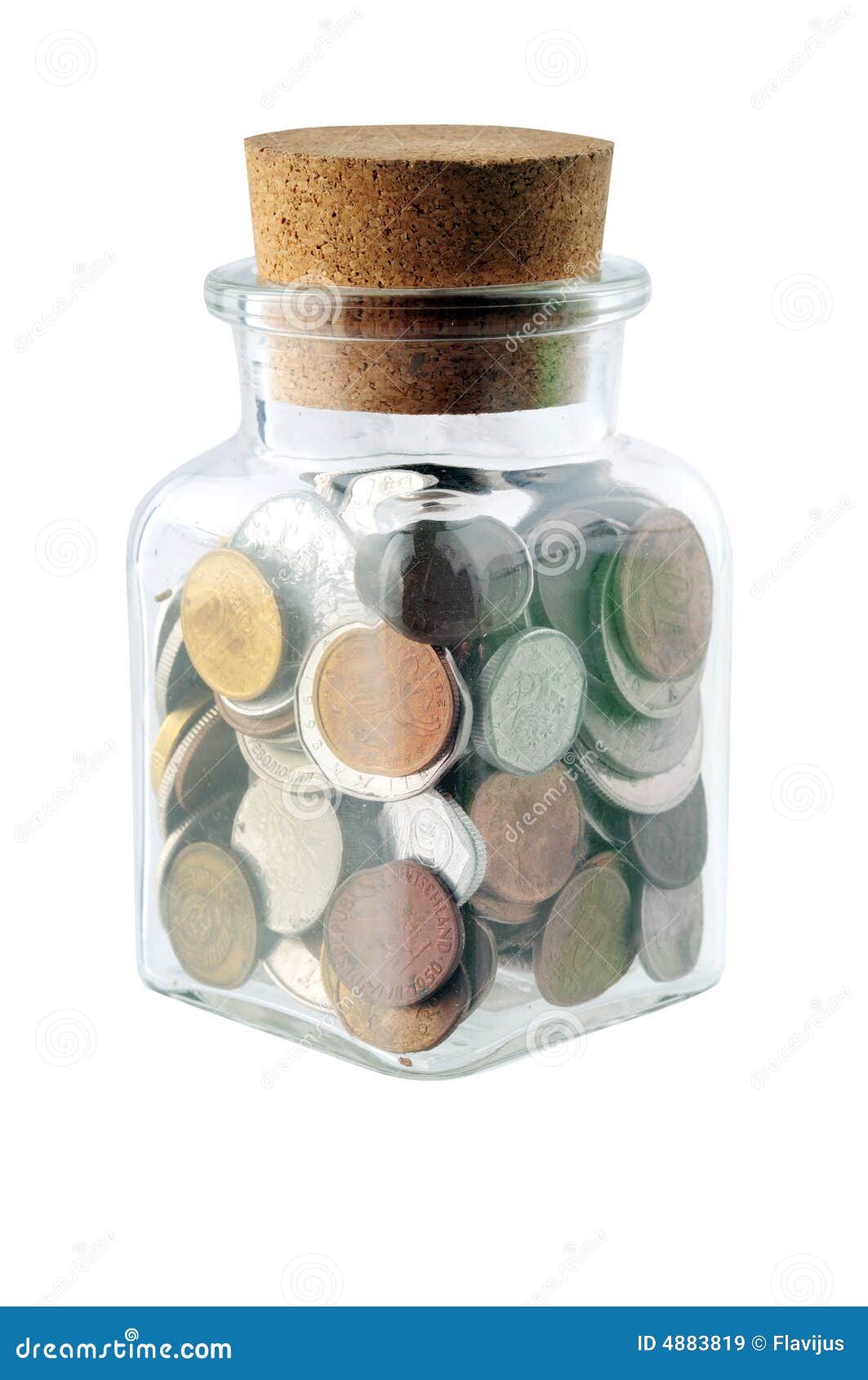 Money in a glass jar stock image. Image of leather, coins - 4883819