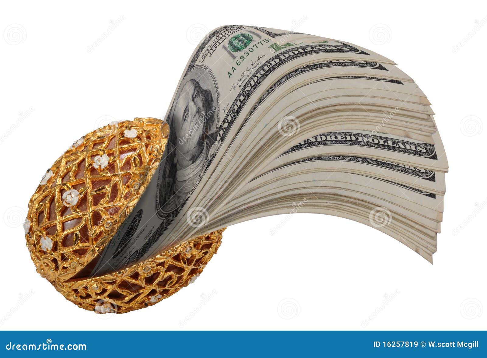 Money in gold shell stock image. Image of riches, open - 16257819