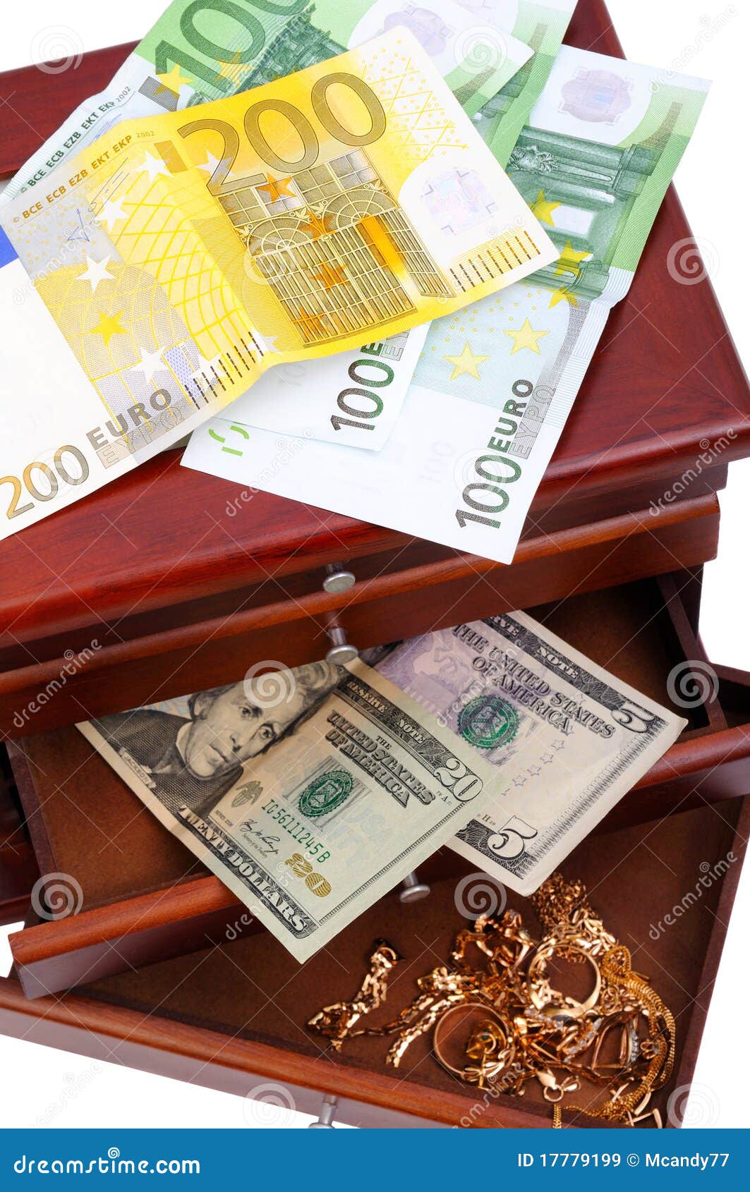 Money and gold treasure stock image. Image of present - 17779199
