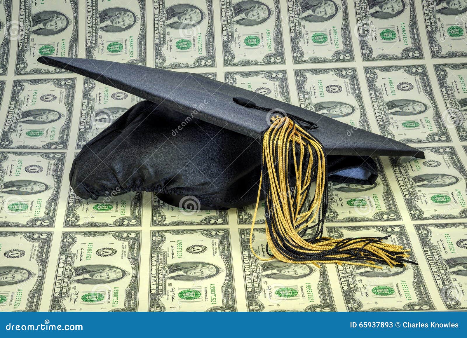 Money for Graduation and Cap with 2 Dollar Bills Stock Image - Image of ...