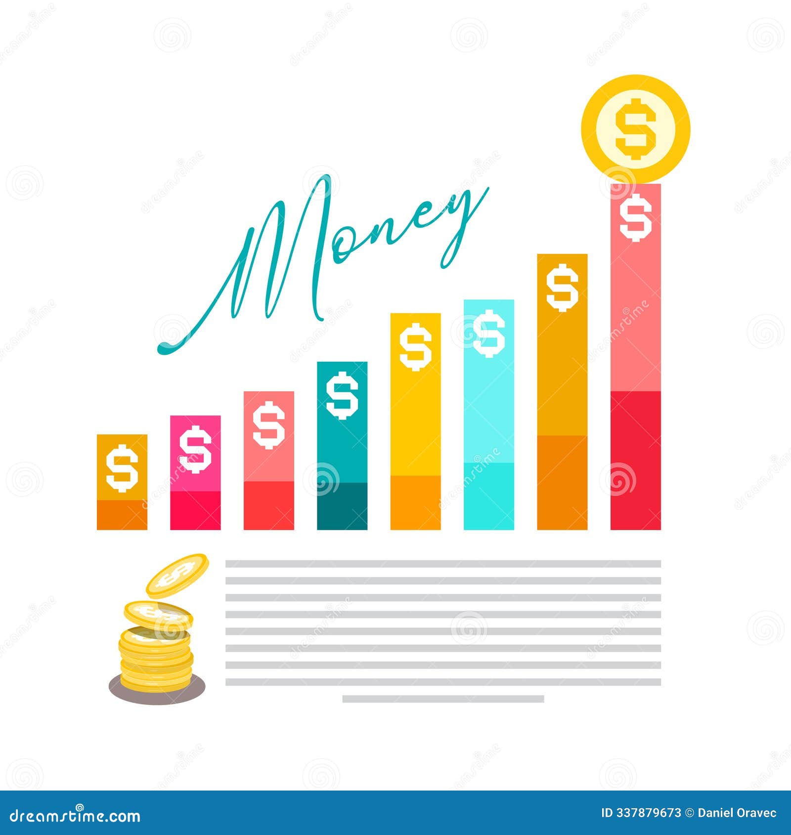 Money Graph with Dollar Symbol, Coins and Sample Text Stock ...