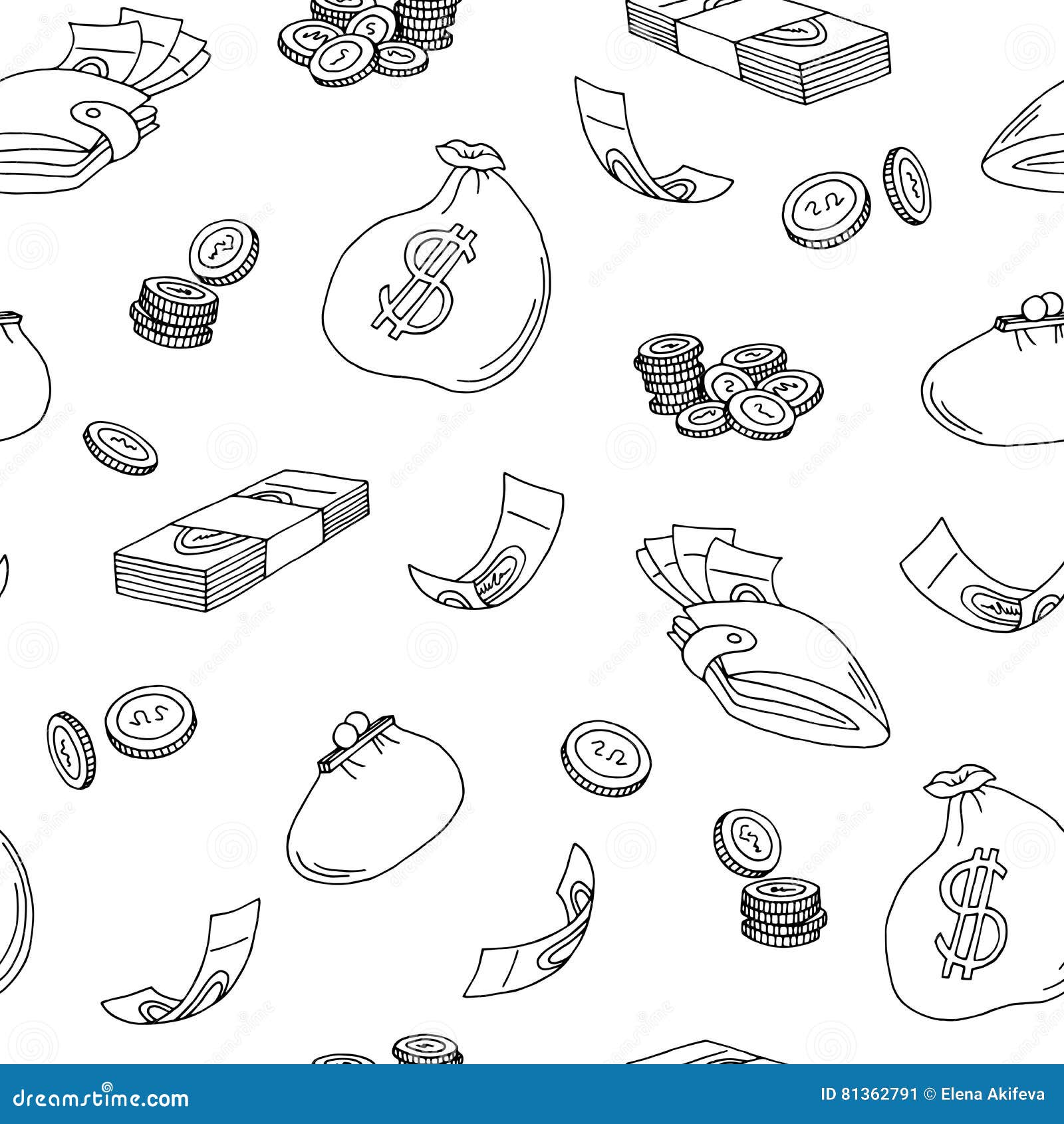 Money Graphic Black White Sketch Seamless Pattern Illustration Stock ...