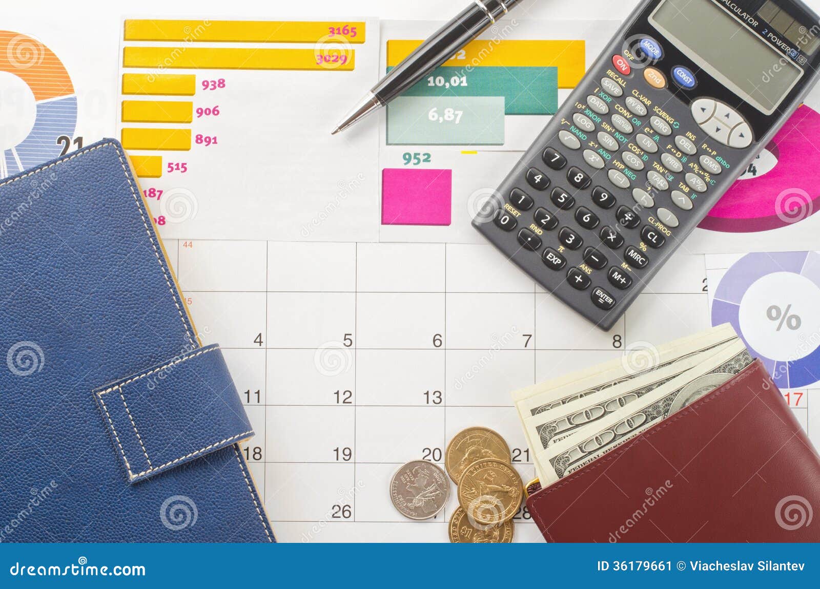 Money and graphs stock image. Image of calendar, commerce - 36179661