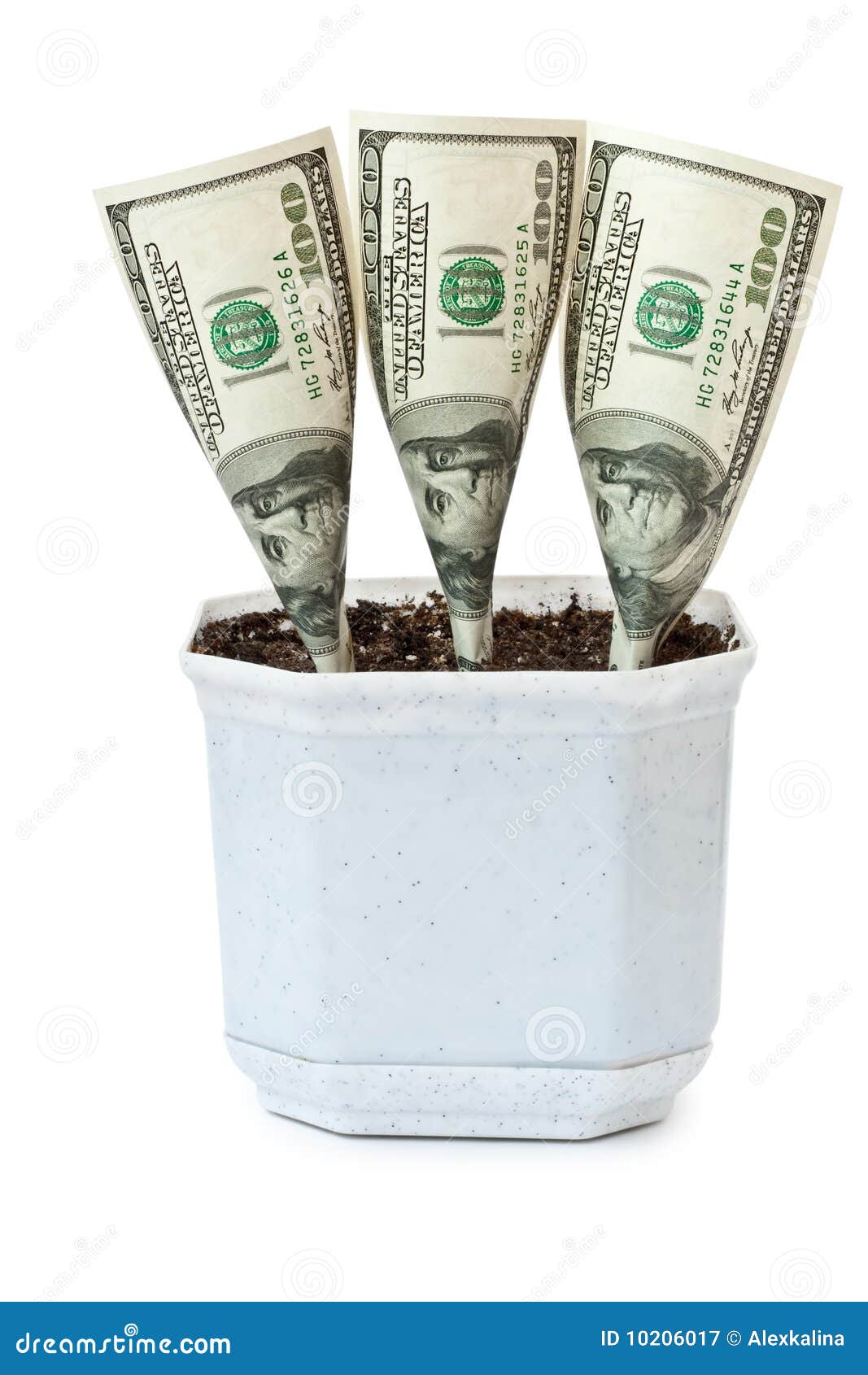 Money grows in a flowerpot stock image. Image of savings - 10206017
