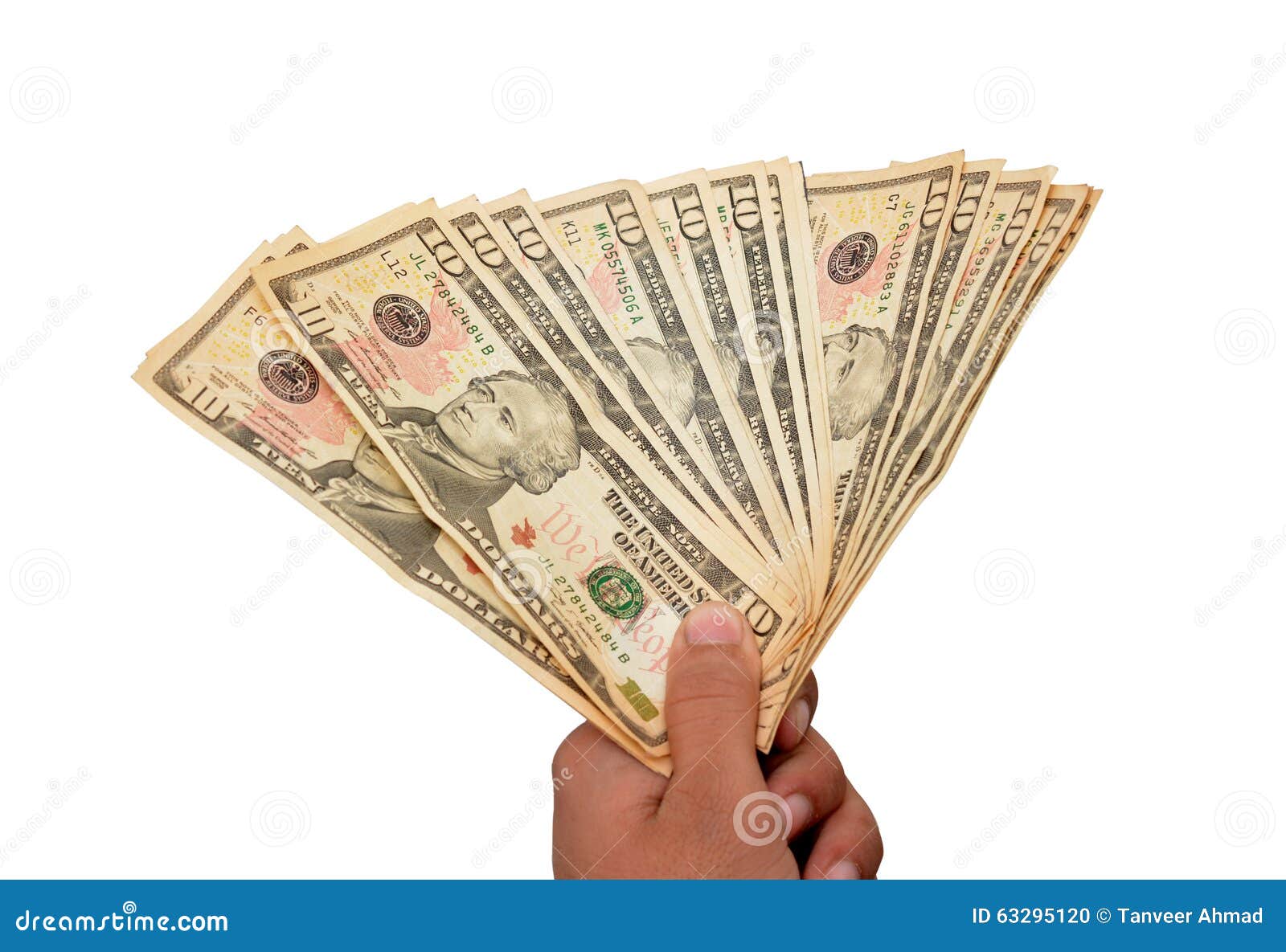 Money in Hand Dollar Notes Isolated on White Stock Photo - Image of ...