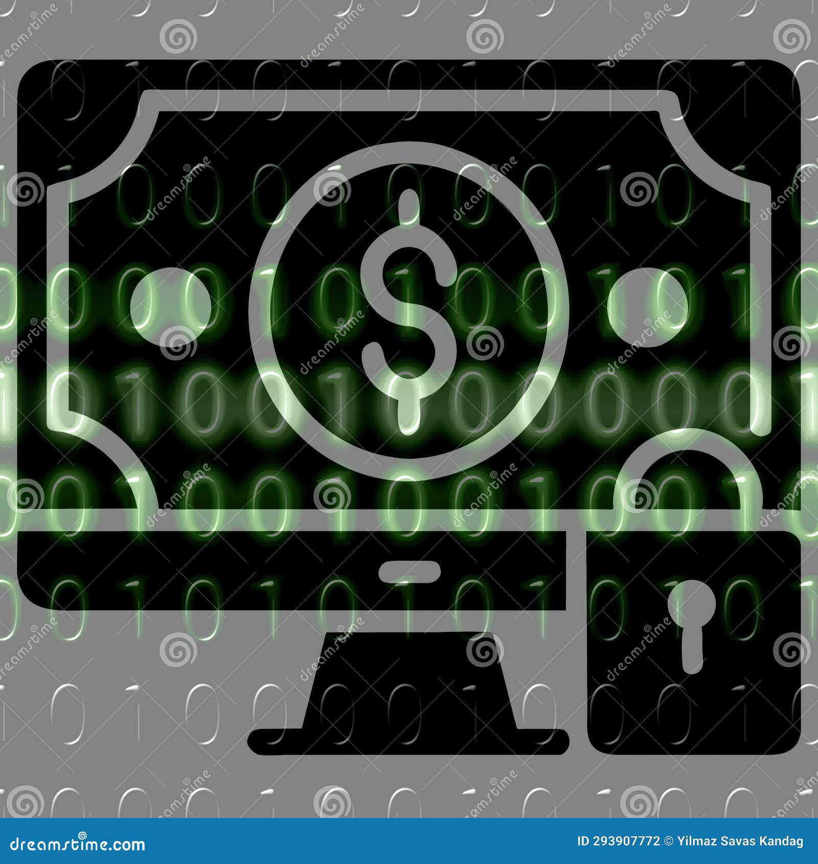 Computer Screen with Dollar Banknote and Binary Code. Stock ...