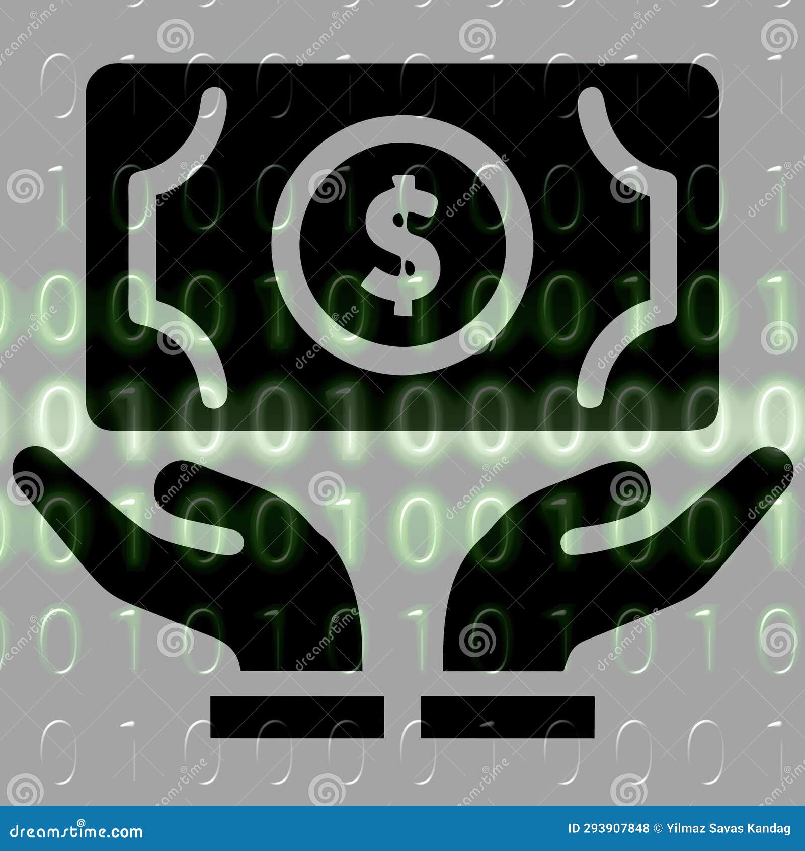 Money in Hand Icon on the Background of the Binary Code. Stock ...
