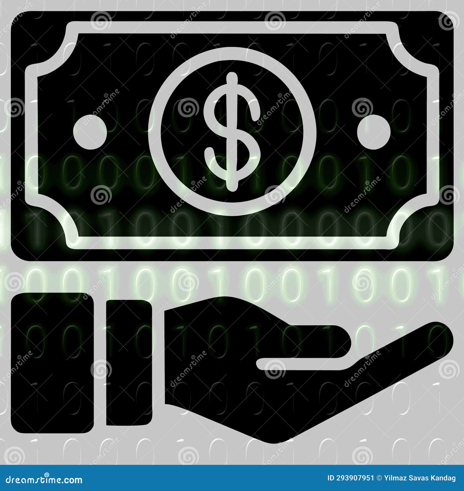 Money in Hand Icon on the Background of the Binary Code. Stock ...
