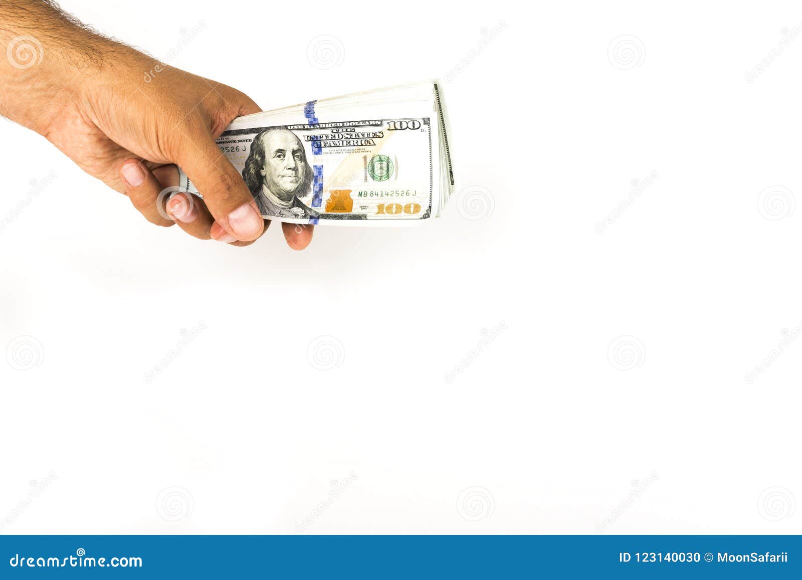 Money in Hand Stack of One Hundred Dollar Bills or Notes. Stock Photo ...