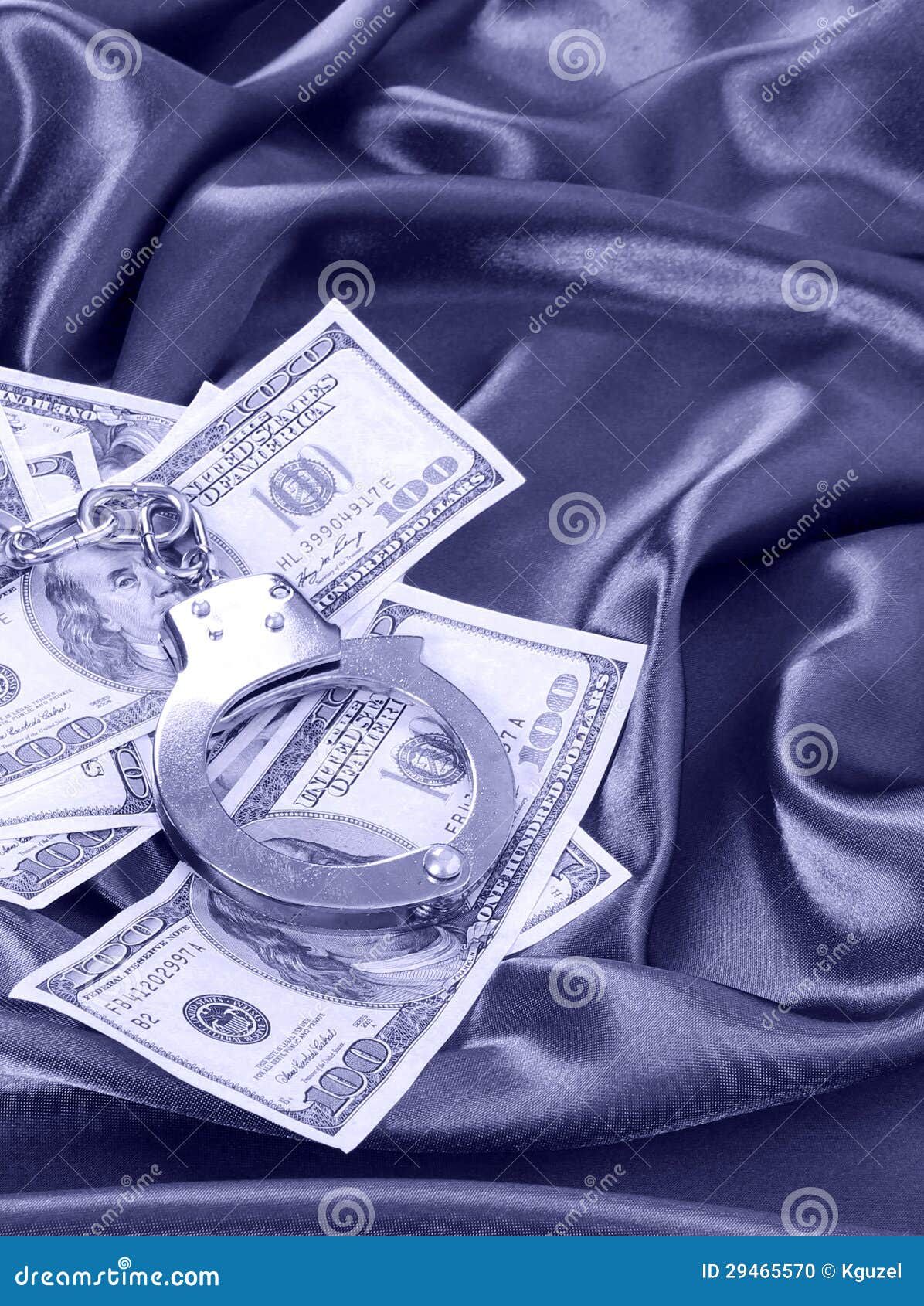 Money and Handcuffs on Silk Fabric Stock Photo - Image of control ...