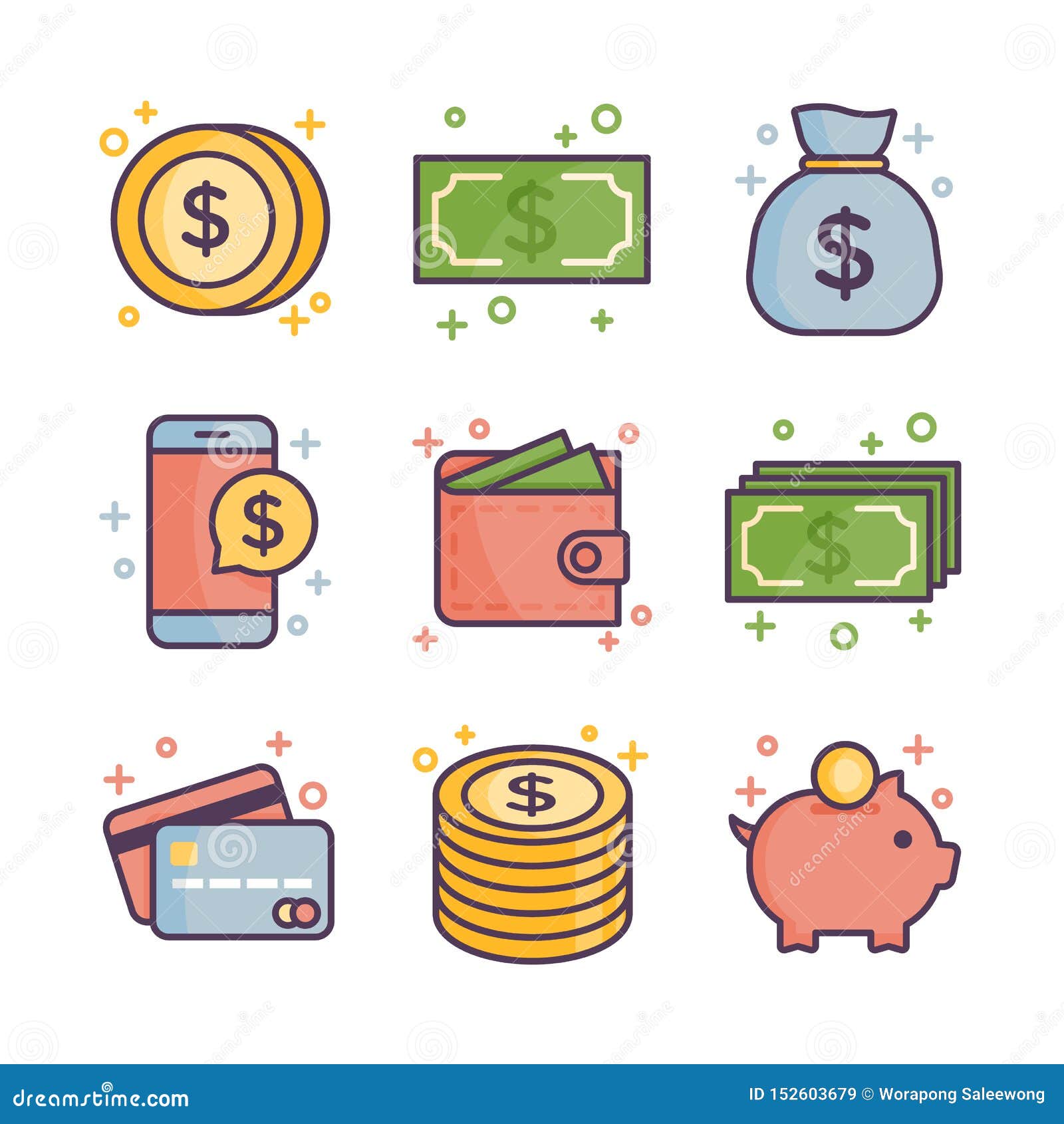 Money Icon Cute Cartoon Illustration. Stock Vector - Illustration of ...