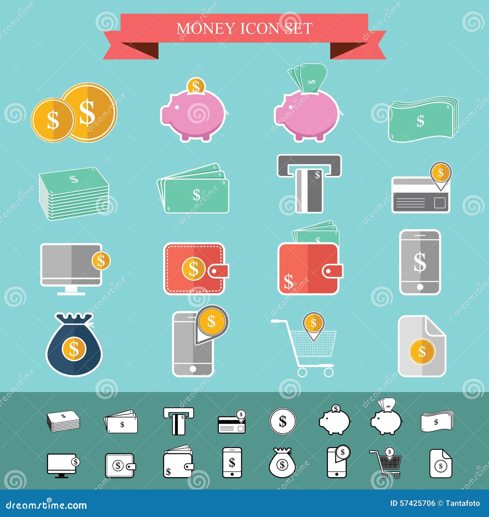 Money Icon Set Dollar Flat Design Stock Vector - Illustration of wealth ...
