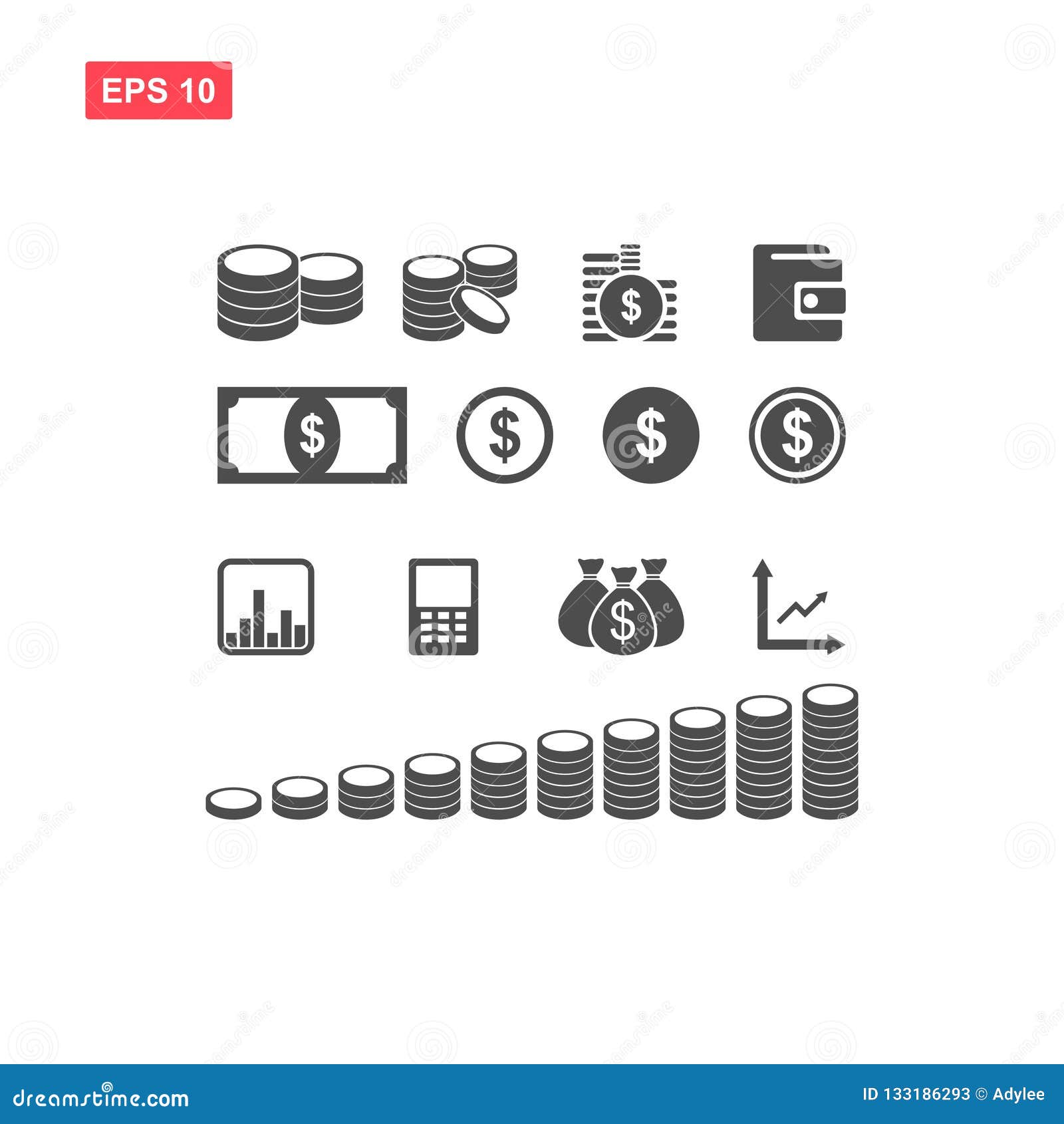 Money icon set stock vector. Illustration of bank, dollar - 133186293