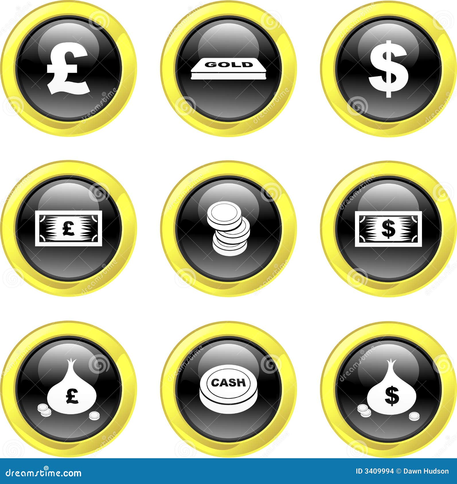 Black Gold Glassy Bubble Button Money Icons Stock Vector - Illustration ...