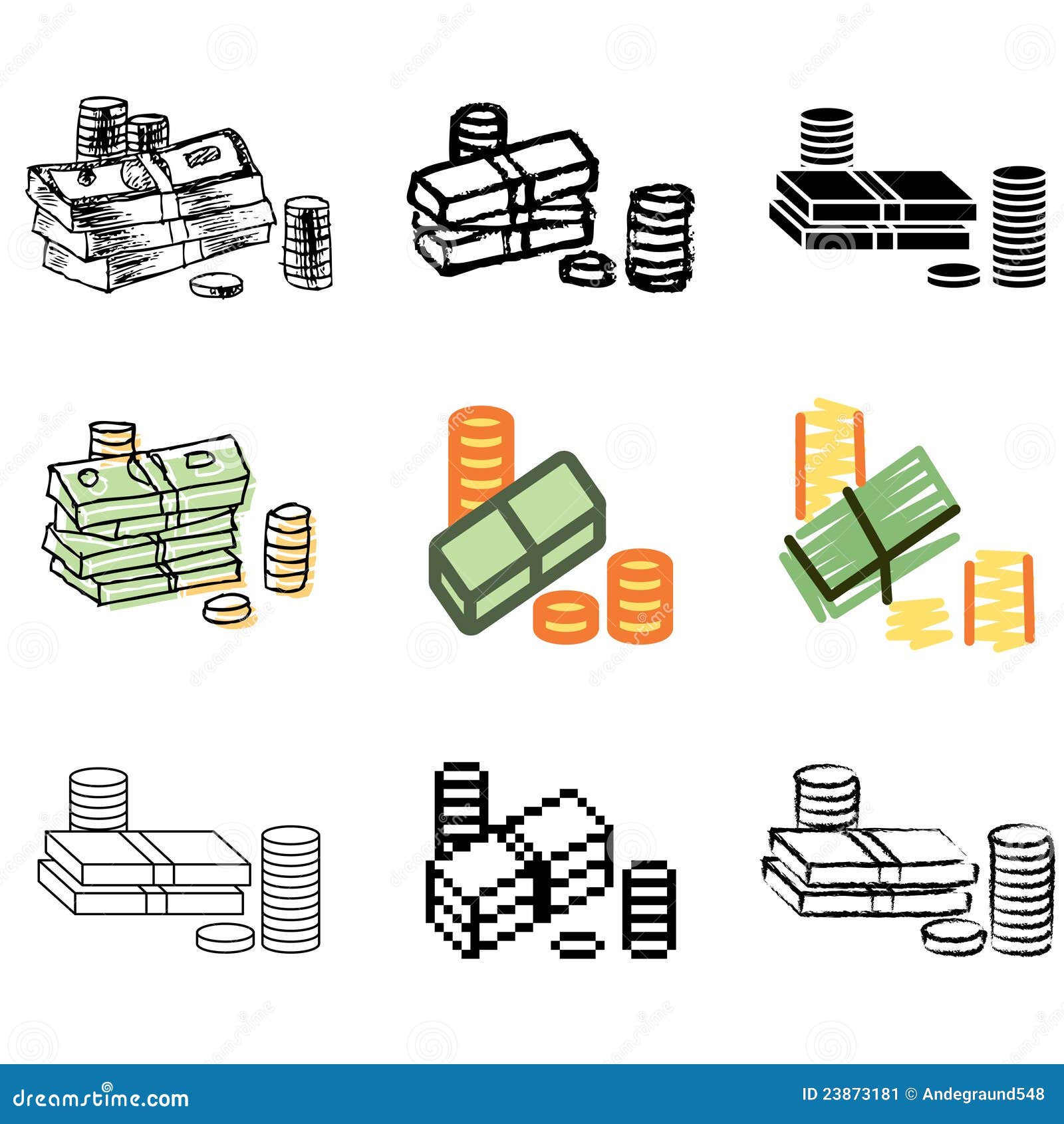Money icons set stock vector. Illustration of icon, drawing - 23873181