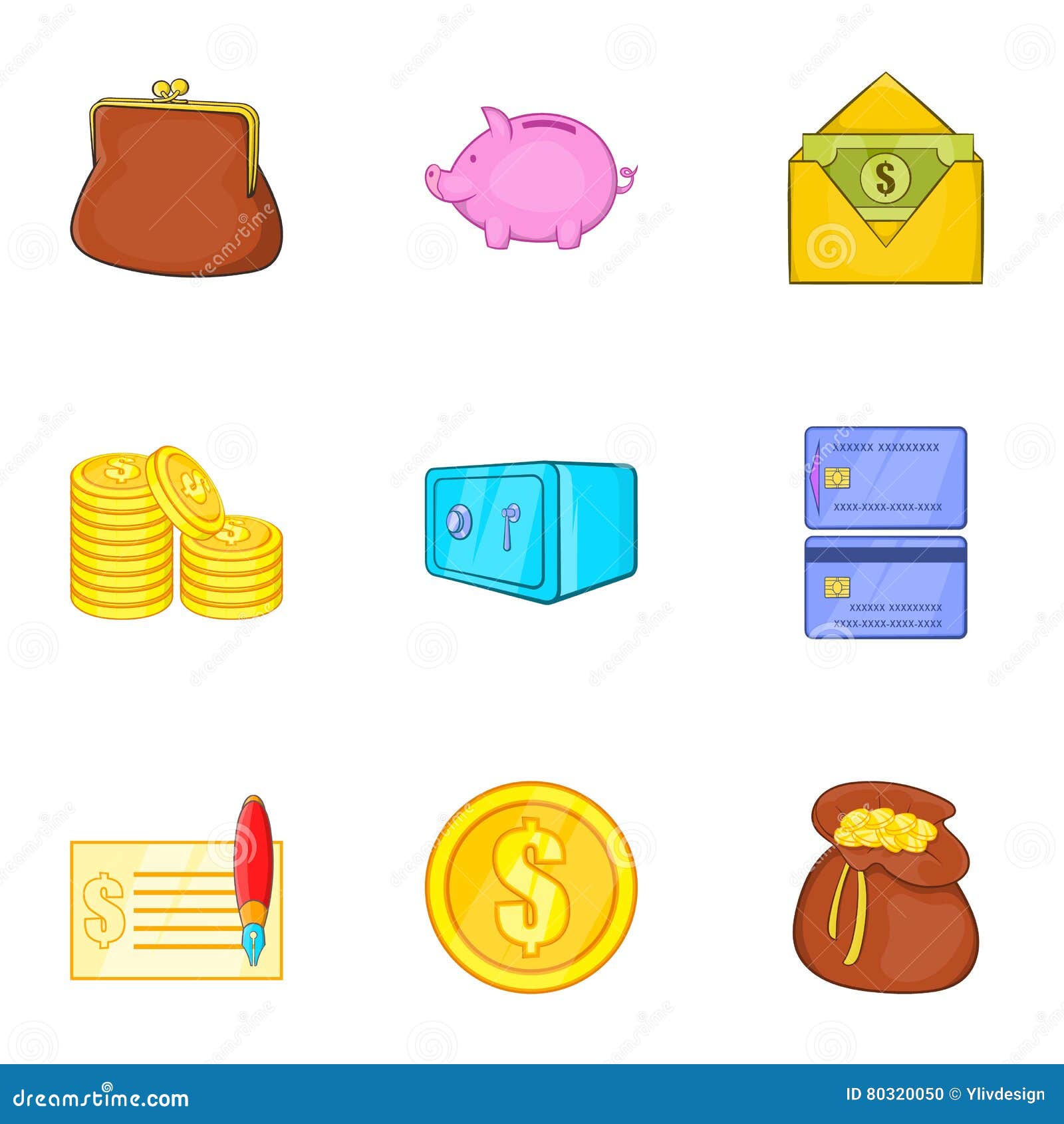 Money Icons Set, Cartoon Style Stock Vector - Illustration of financial ...