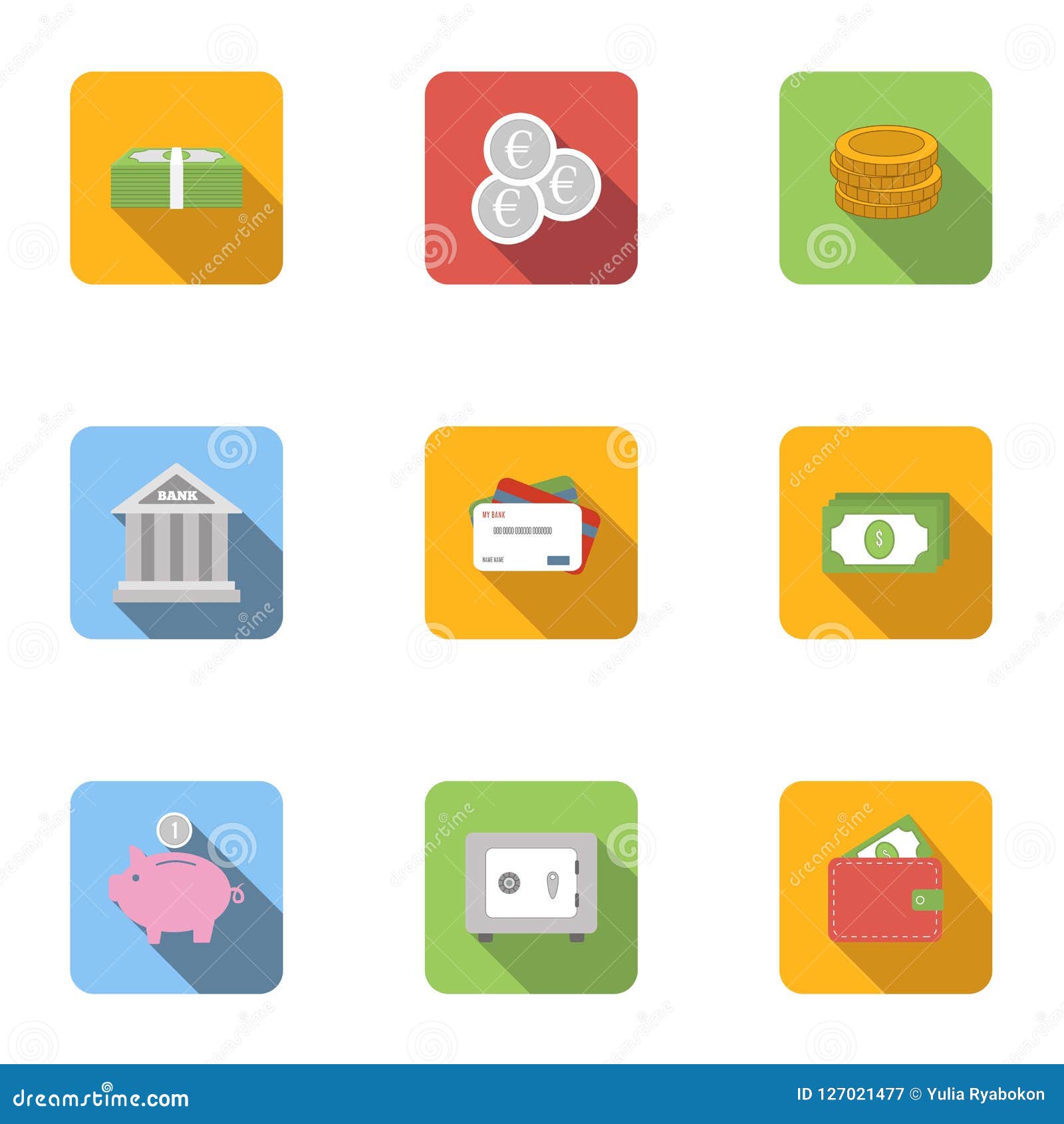 Money Icons Set, Flat Style Stock Illustration - Illustration of ...