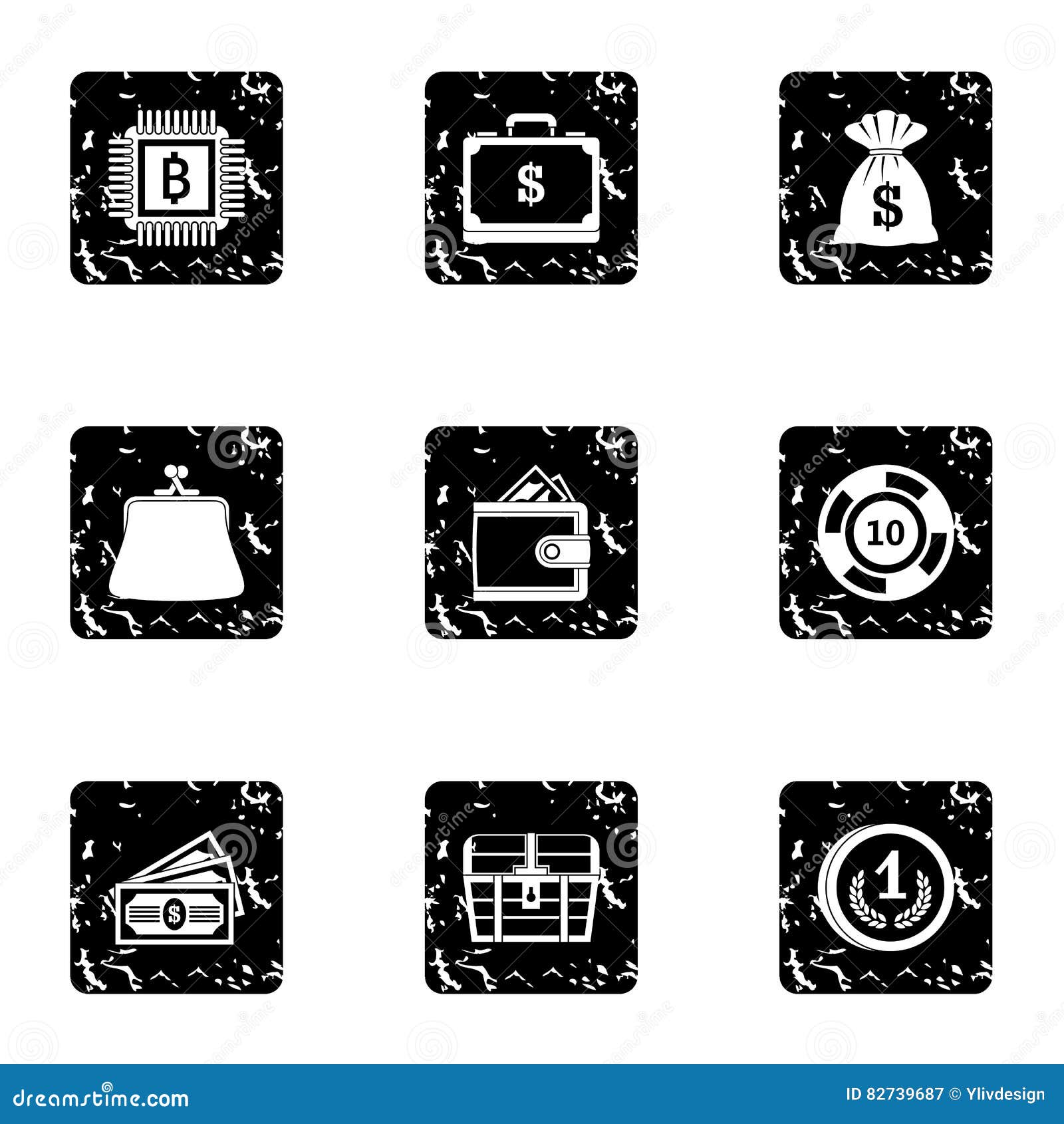 Money Icons Set, Grunge Style Stock Vector - Illustration of chest ...