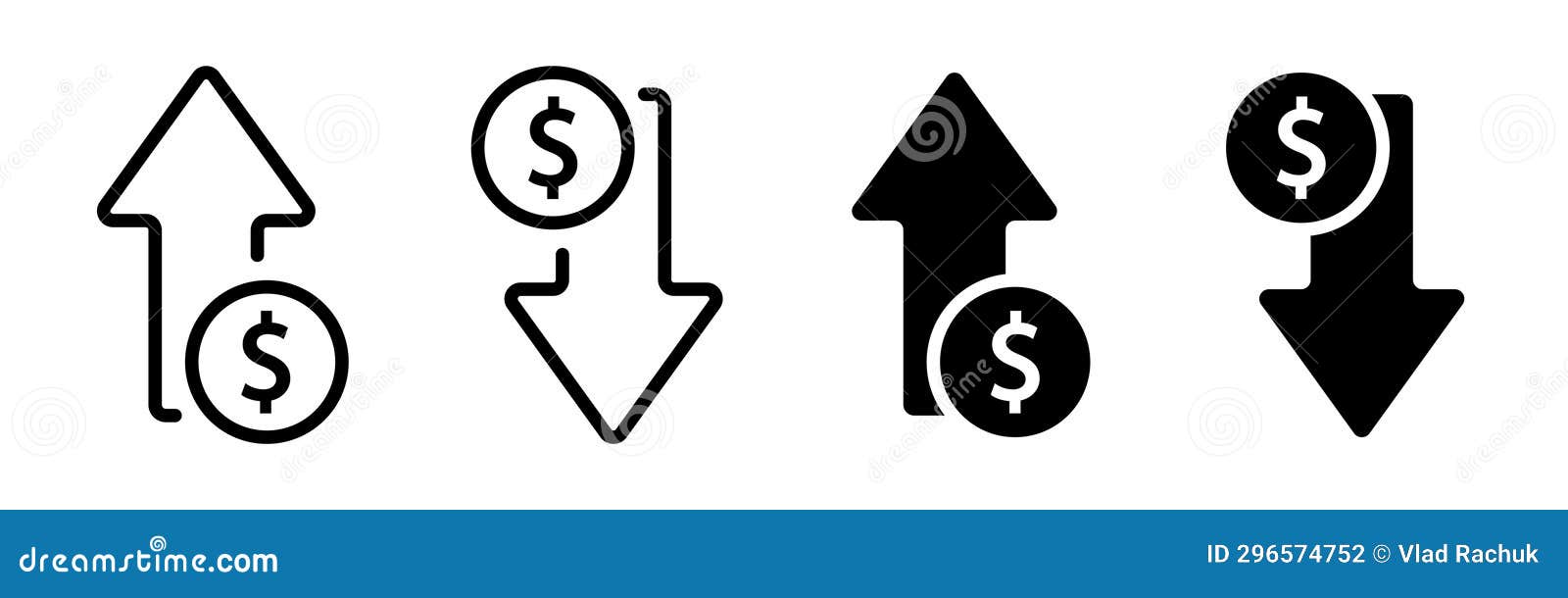 Money Increase, Decrease Arrow Icons. Financial Profit Graph Icon Set Stock Vector ...