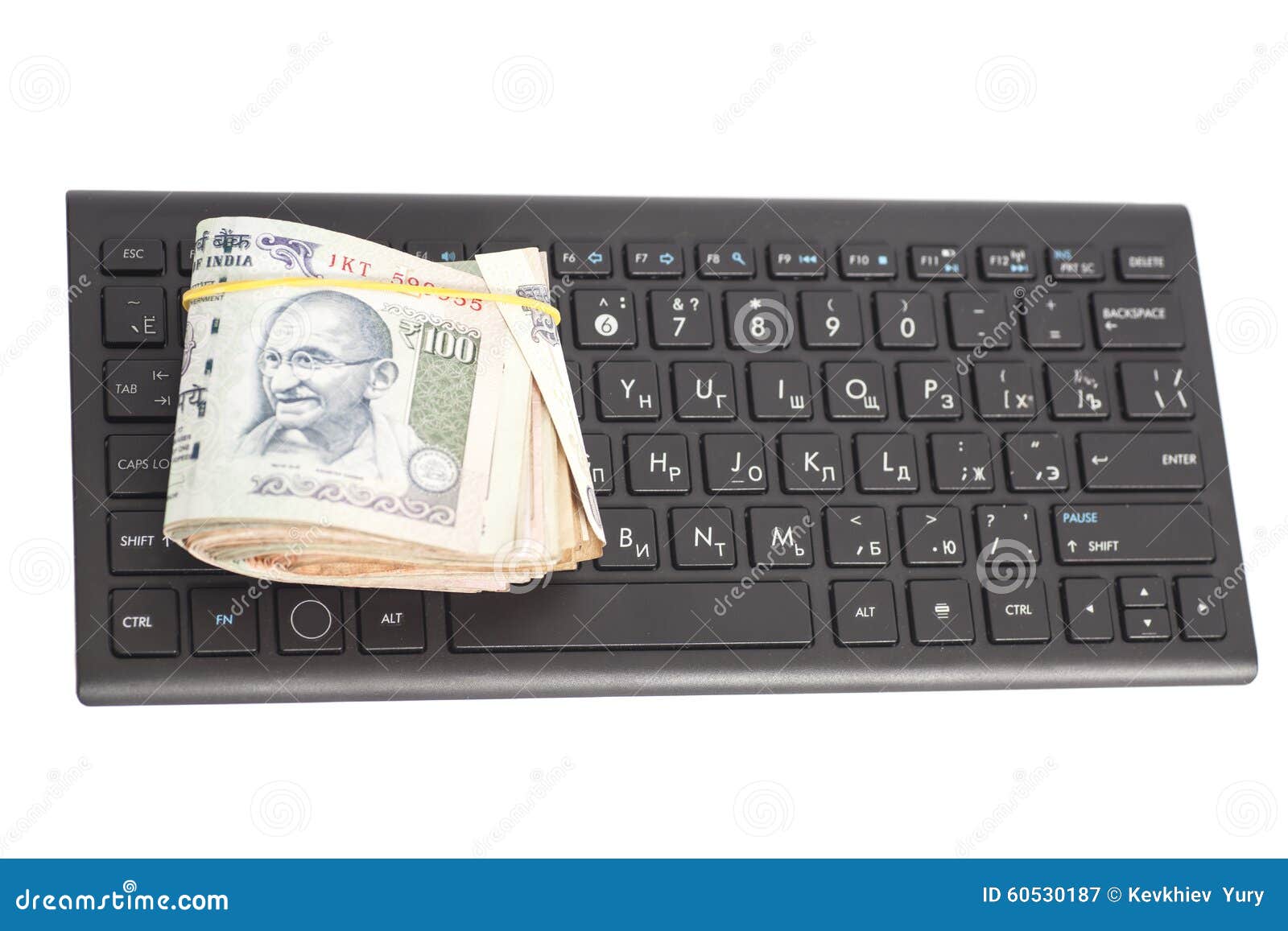 Money Indian Currency Rupee Notes on Computer Keyboard Stock Image ...