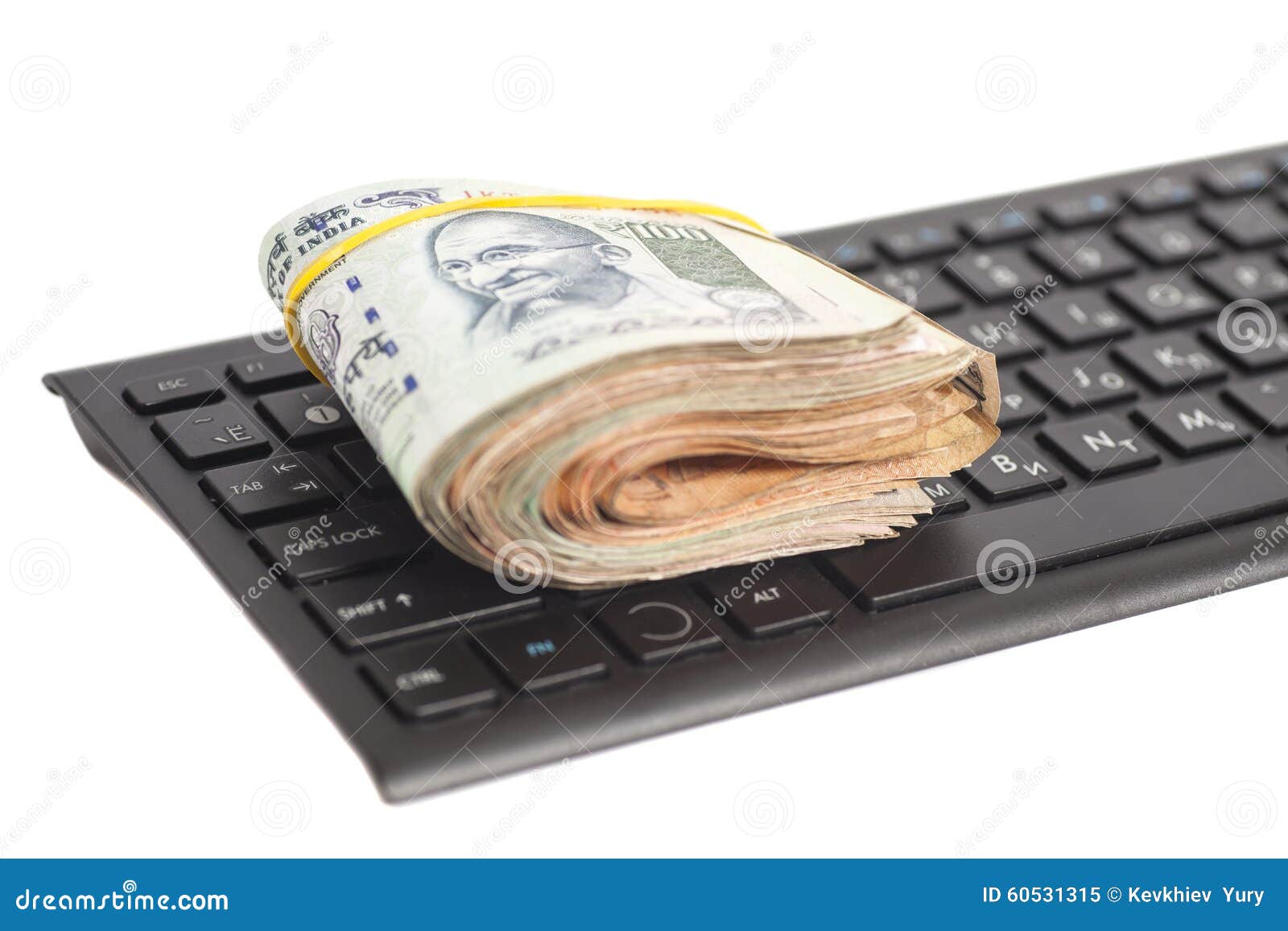 Money Indian Currency Rupee Notes on Computer Keyboard Stock Image ...